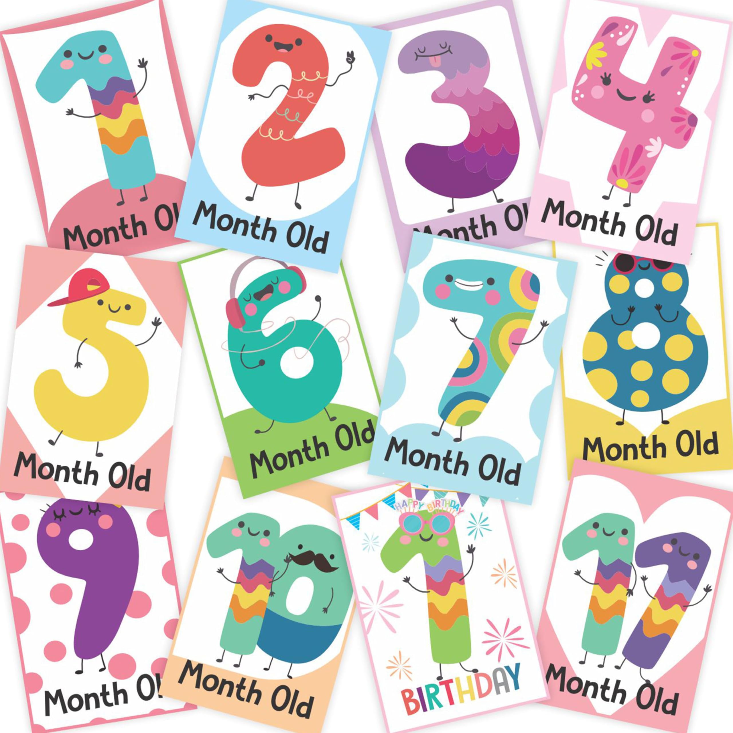 OfficeZen Baby Monthly Milestone Cards, Record 0-12 Months Growth ...