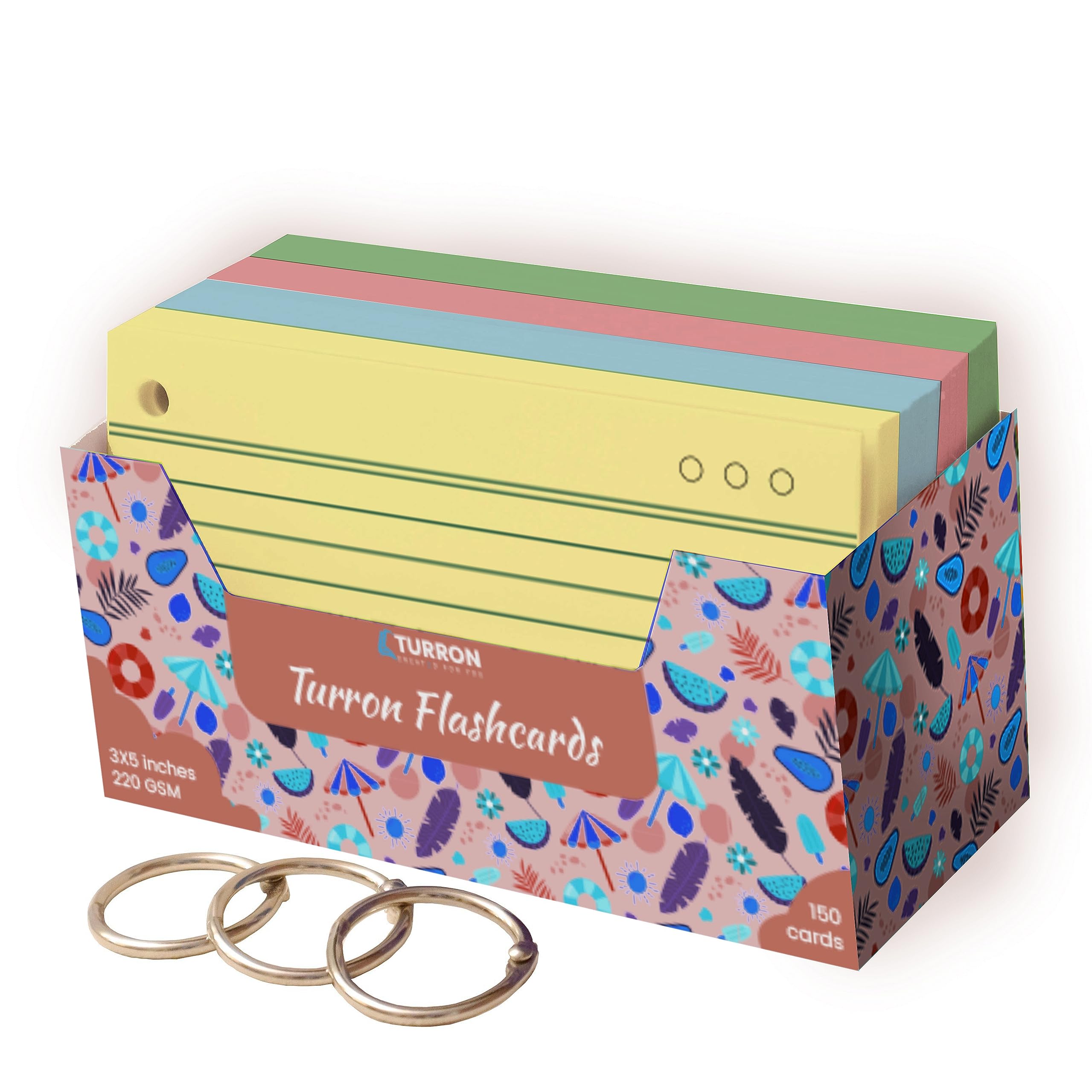 OfficeZen Coloured Index Flash Cards Tray - 5 Colours - 3x5 inch - 150 ...