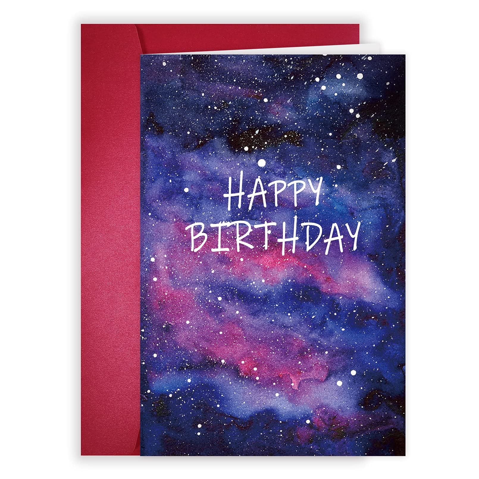 OfficeZen Galaxy Happy Birthday Card, Watercolor Galaxy Bday Greeting ...