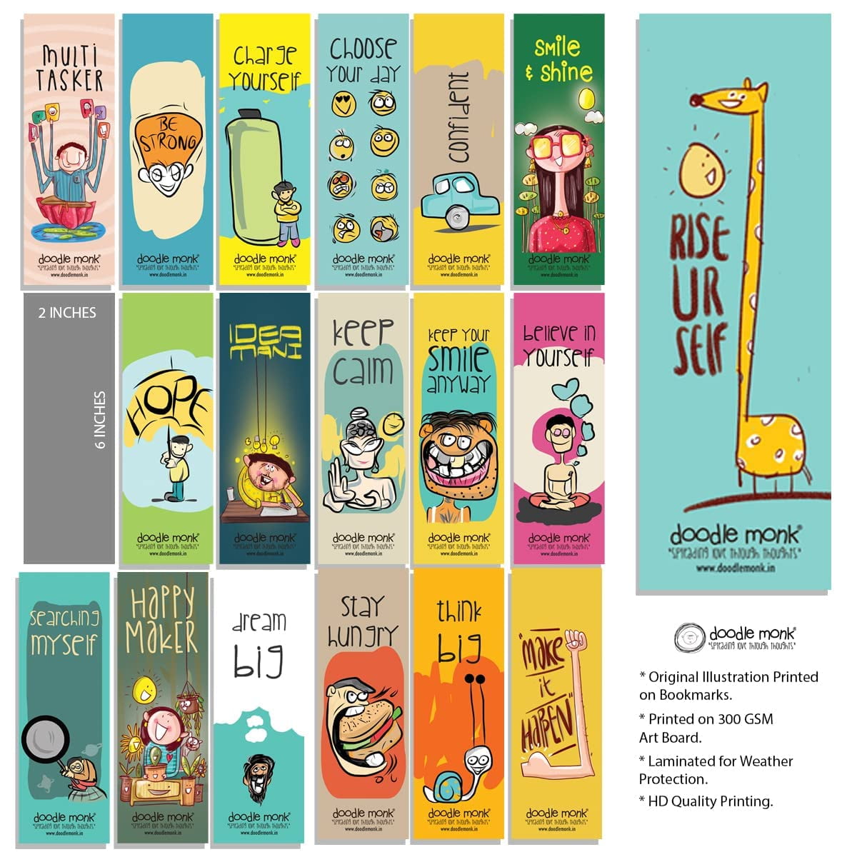 OfficeZen MONK Positive Doodles Set of 18 Individual Bookmarks, Gift ...