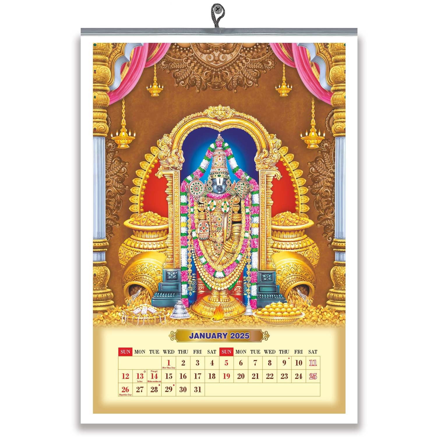 OfficeZen Print 854 God Balaji Calendar 14x20" English 12 Sheets ...