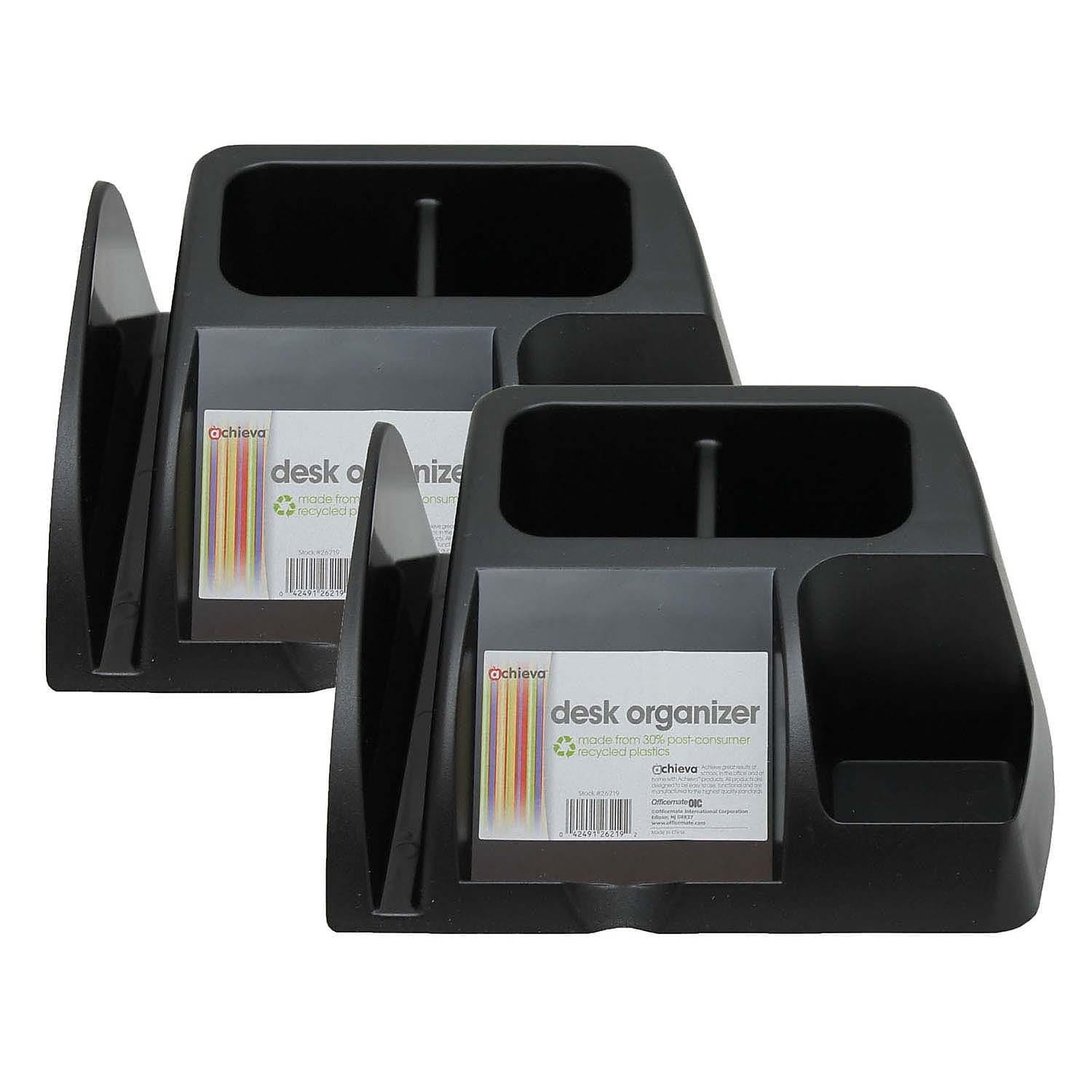 Officemate Achieva 5 Compartment Plastic Desk Organizer Black 2/Bundle ...