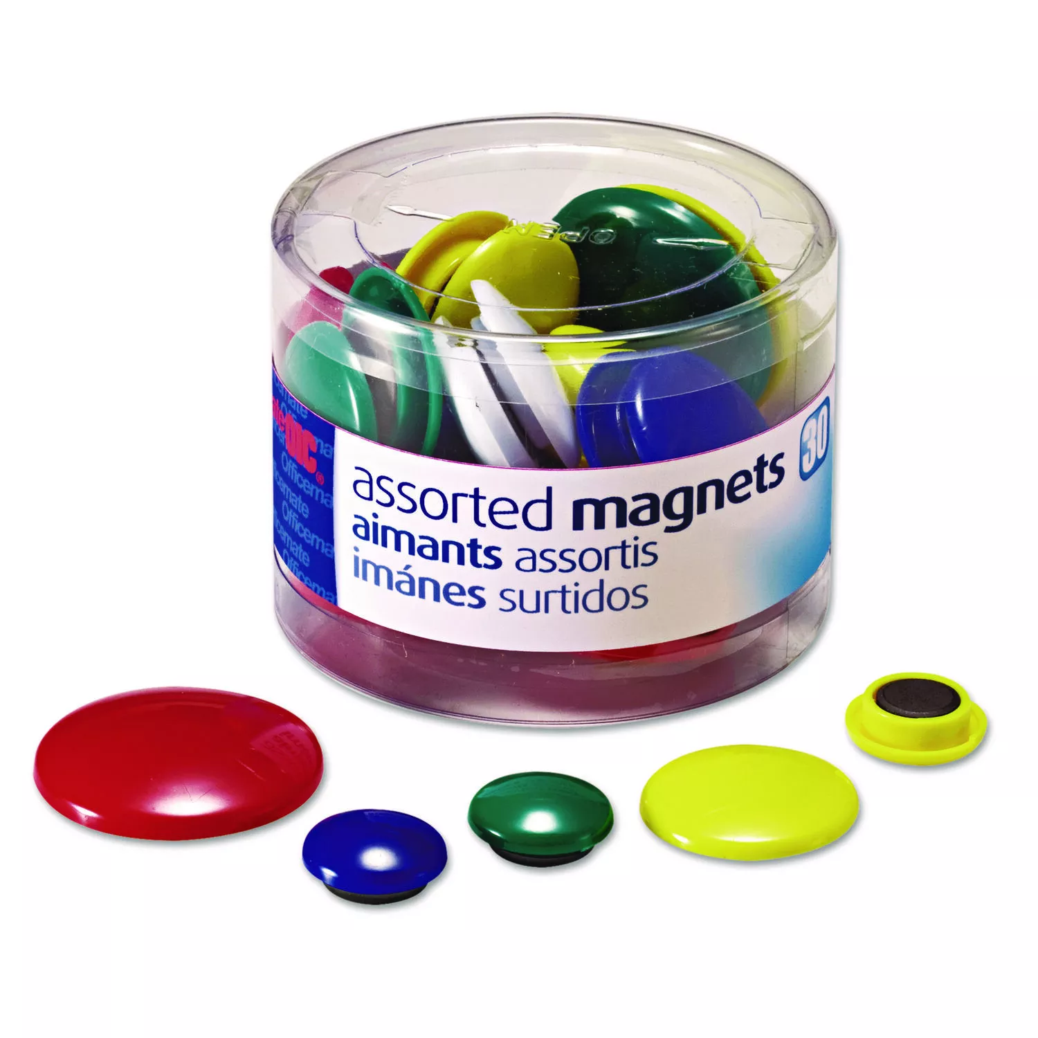 Officemate Assorted Magnets Circles Assorted Sizes & Colors 30/Tub ...