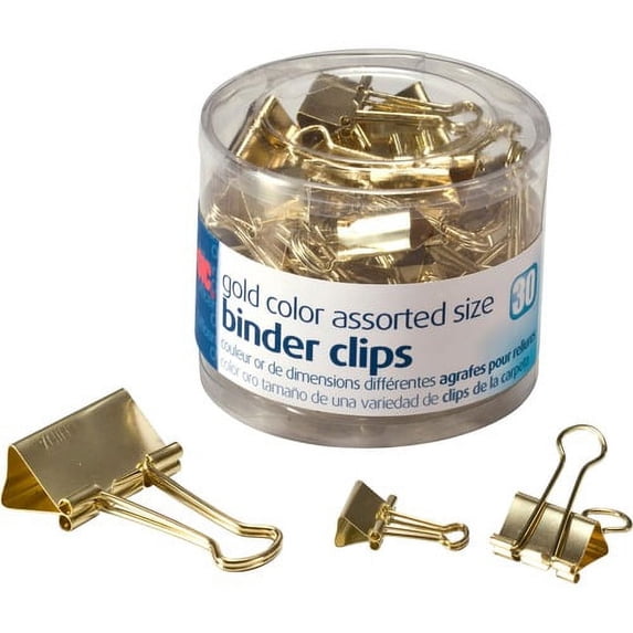 Officemate Assorted Size Binder Clips - 30 / Pack - Gold - Metal ...