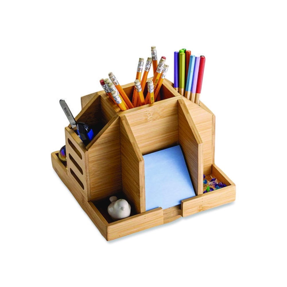 Officemate Bamboo Desk Accessories 9-Compartment Rotating Wood Desk ...