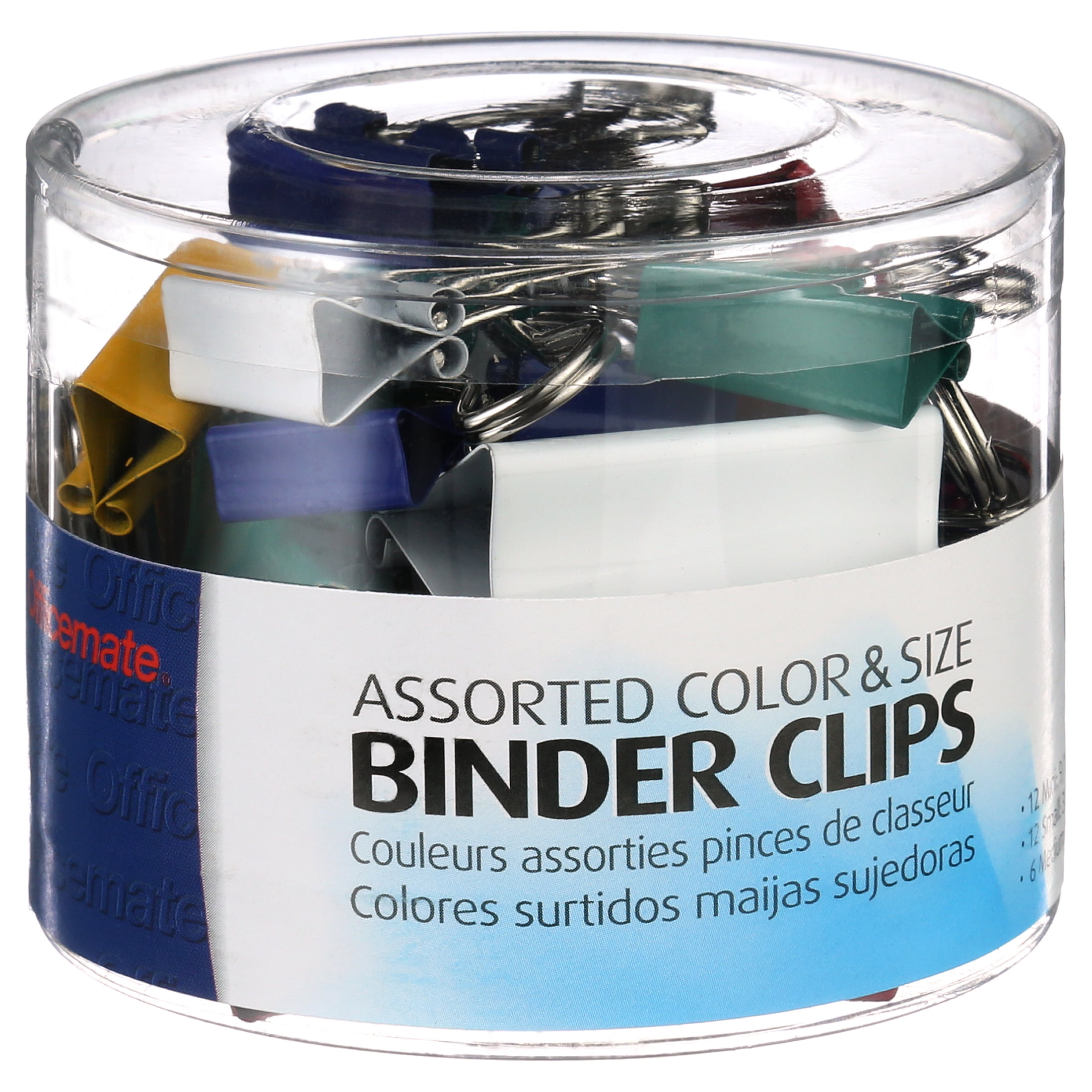 OfficeMate Binder Clips, Metal, Assorted Sizes and Colors, Reusable Tub ...