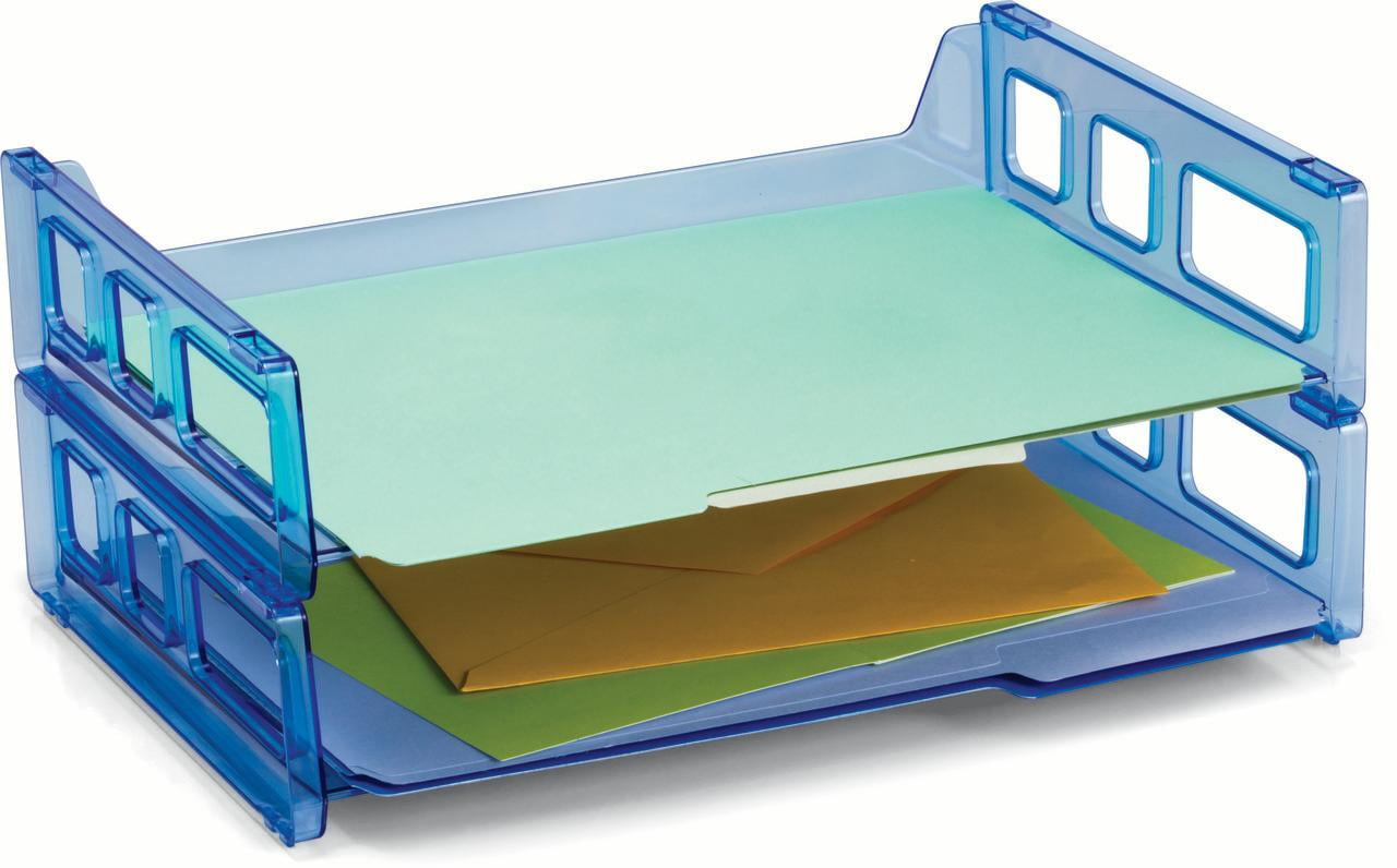 Officemate Blue Glacier Side Load Letter Tray, 2/Pack, Transparent Blue ...
