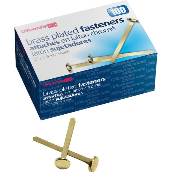 OfficeMate, Paper Fasteners, Brass, 2 inch Shank, 100 / Box - Walmart.com
