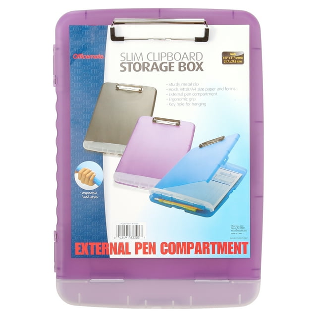 Officemate Slim Clipboard Storage Box, Translucent Purple (83305 ...