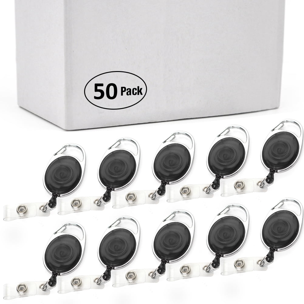 Officeship 50Pcs Black Carabiner Badge Holder Reels Retracting ID Card ...