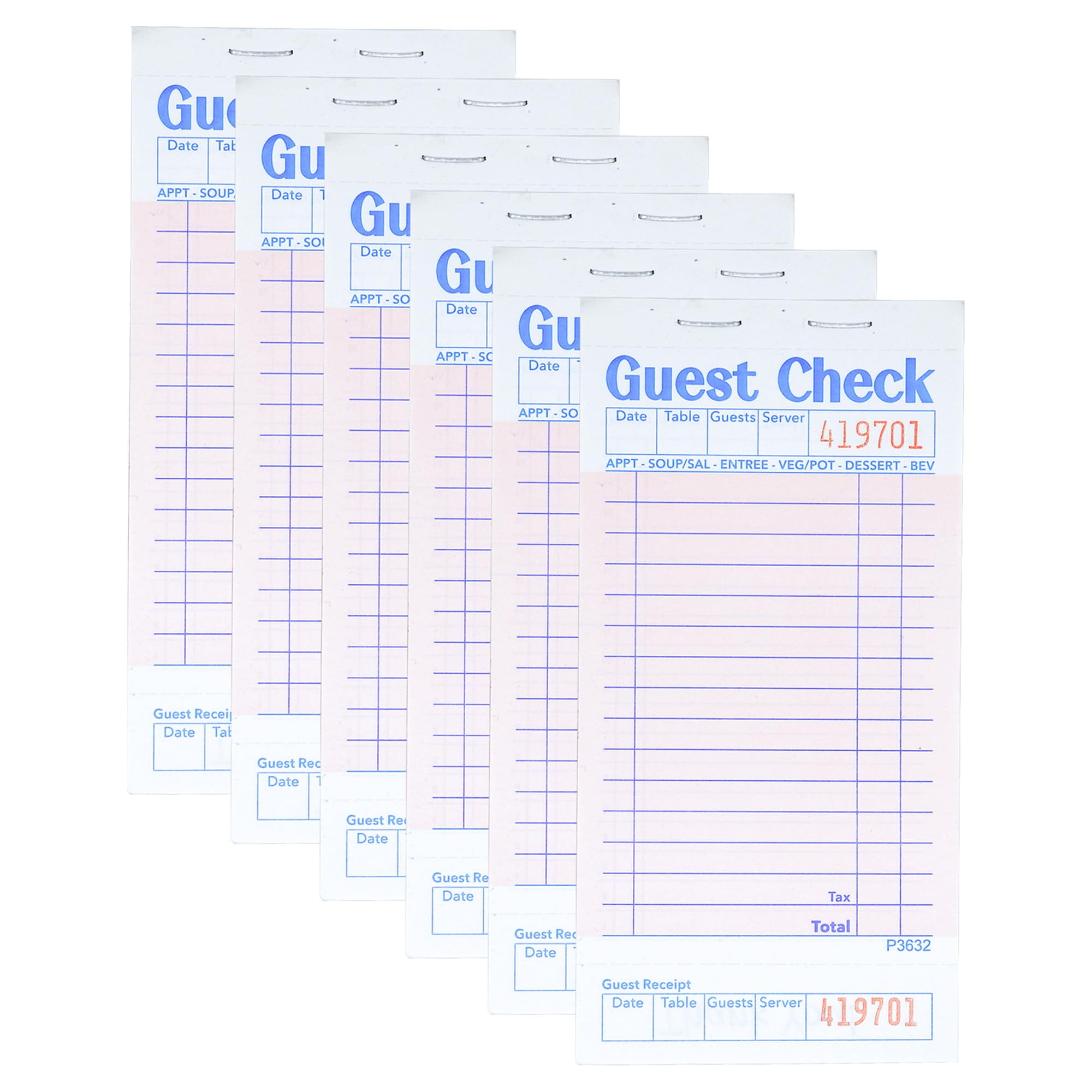 Officeva Guest Checks Server Note Pads 6 Pack 300 Orders, Pink Guest ...