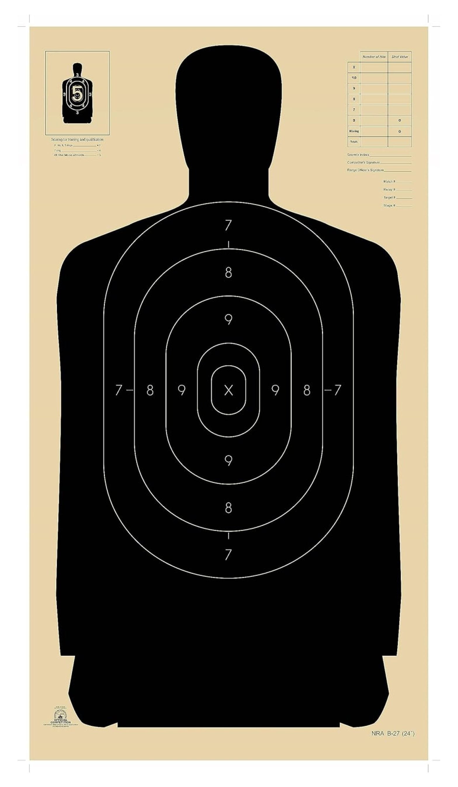 Official B-27 NRA, 50 Yard Shooting Target, Paper Targets for Pistol ...