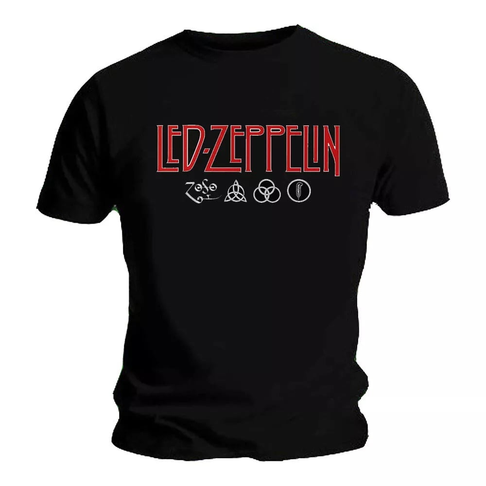 Official Led Zeppelin T Shirt Logo & Symbols Black Classic Rock Metal ...