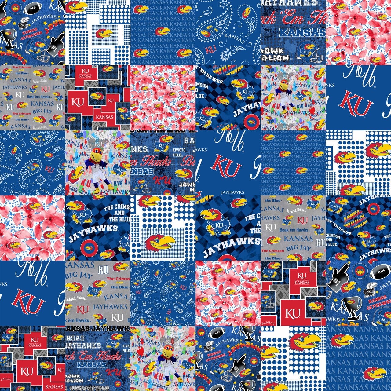 Official Licensed University of Kansas Cheater Quilt Printed Cotton ...