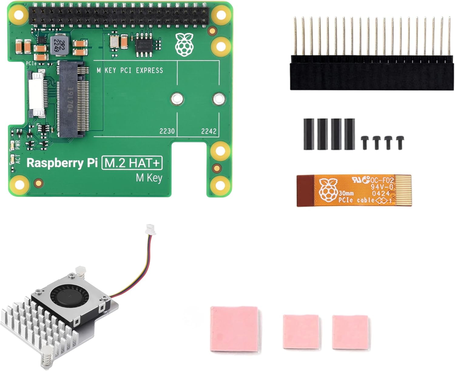 Official Pi PCIe to M.2 HAT for Raspberry Pi 5, HAT + Standard, Comes ...