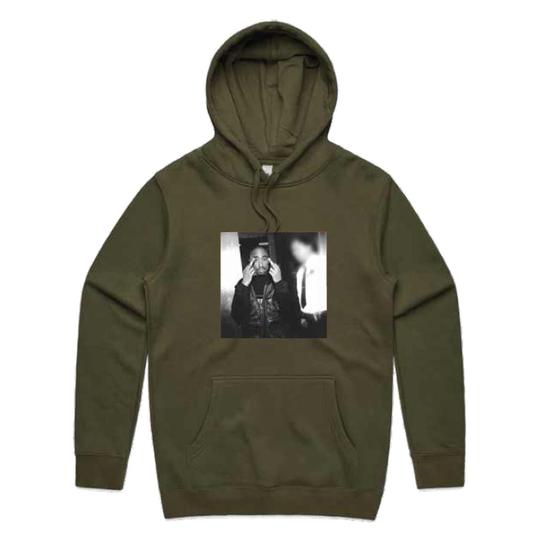 Official Tupac Finger Photo Olive Green Pullover Hoodie - Walmart.com