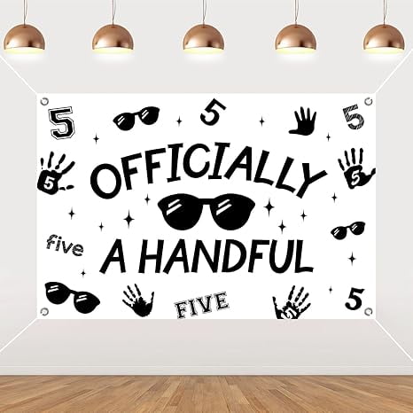 Officially a Handful 5th Birthday Backdrop Black White Officially a ...