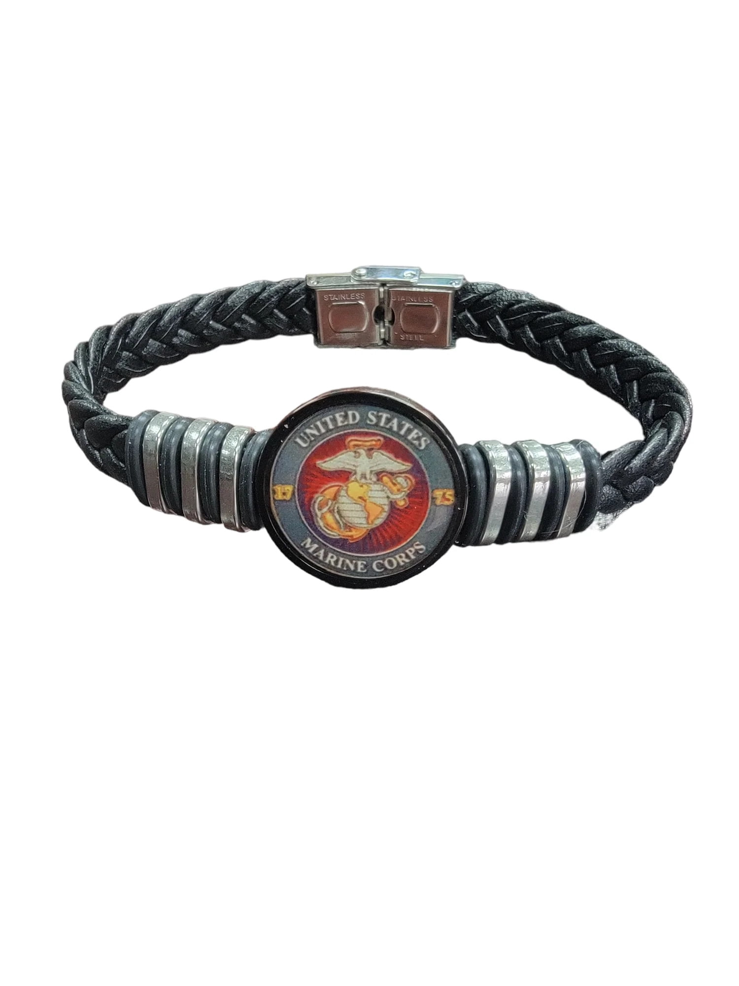 Officially Licensed Marine Corps Black Braided Leather Bracelet, Choose ...