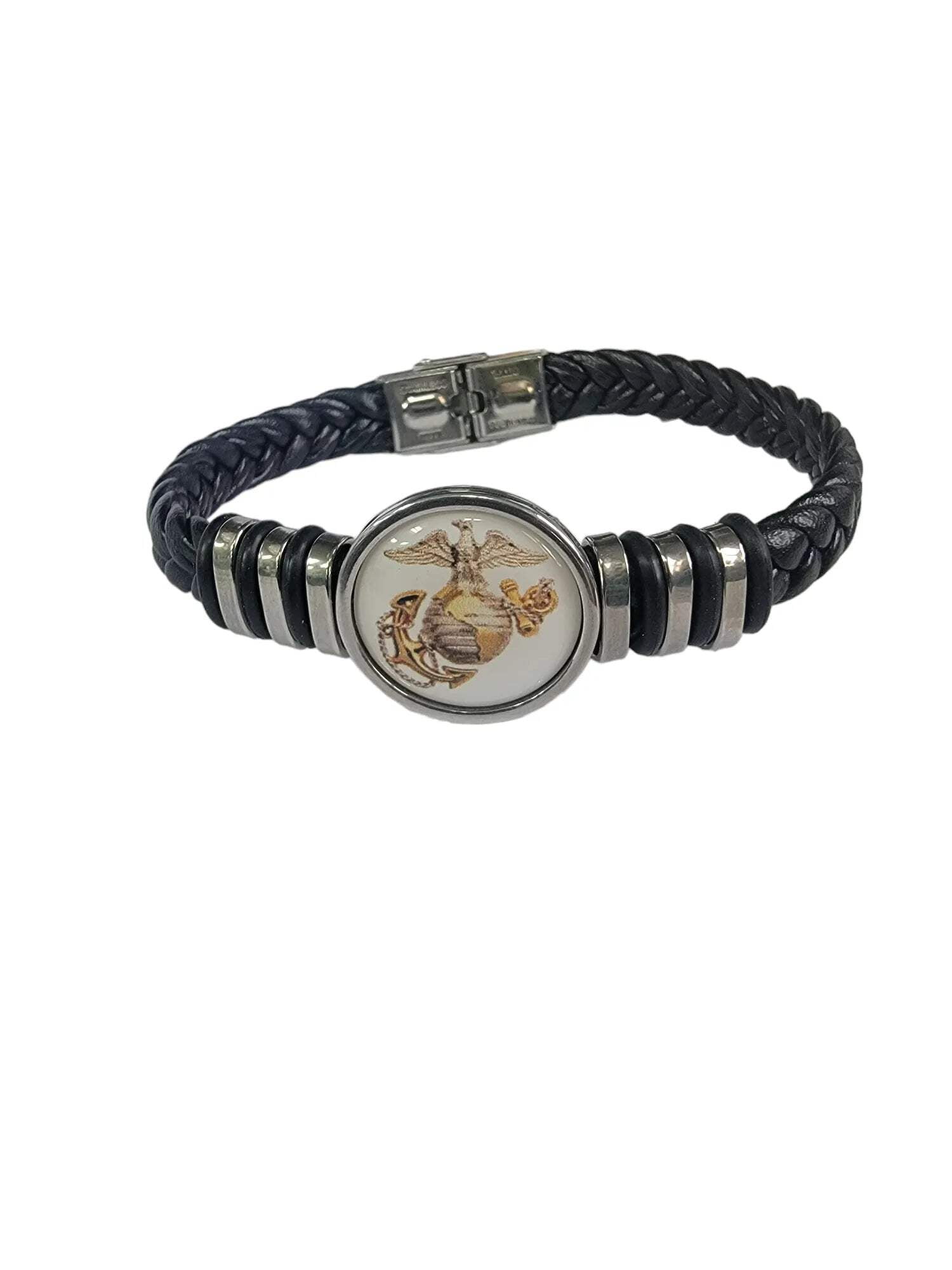 Officially Licensed Marine Corps Black Braided Leather Bracelet, Choose ...