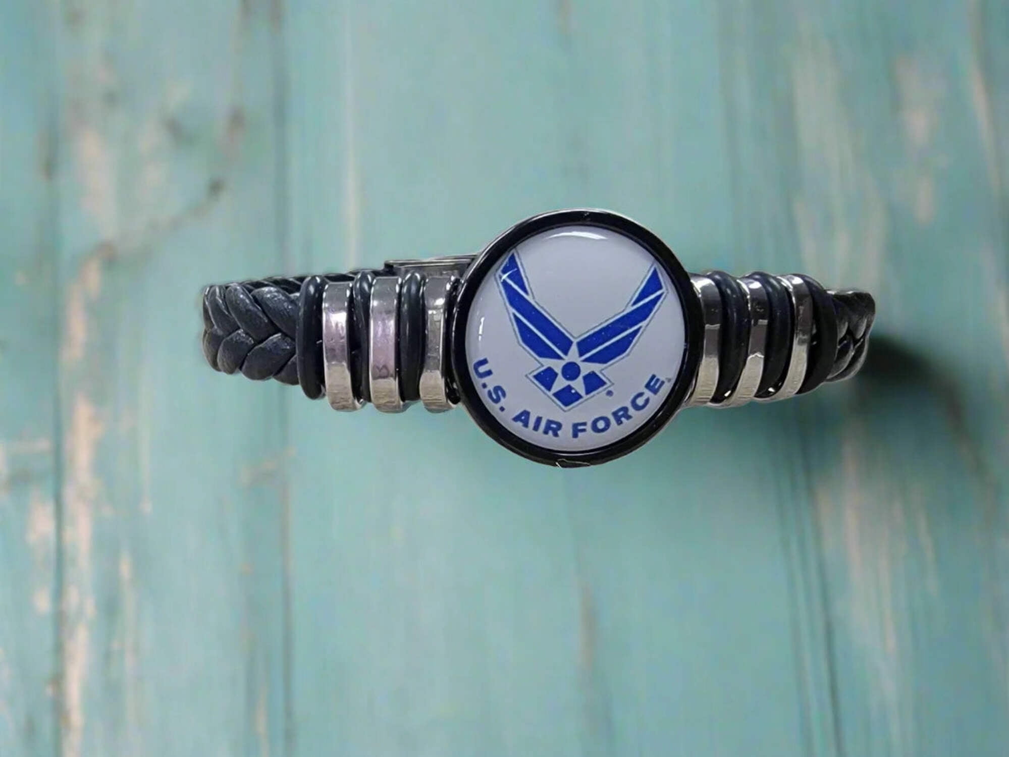 Officially Licensed USAF Braided Leather Bracelet, Patriotic Design ...