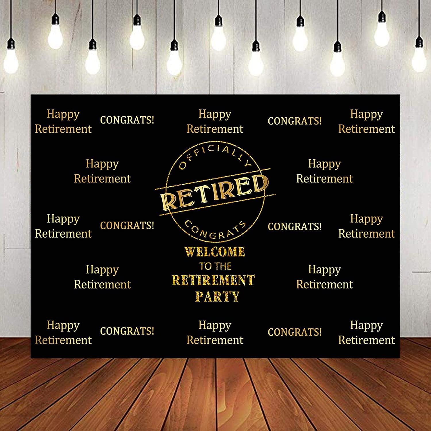 Officially Retired Black Golden Banner Backdrop for Photography, Happy ...