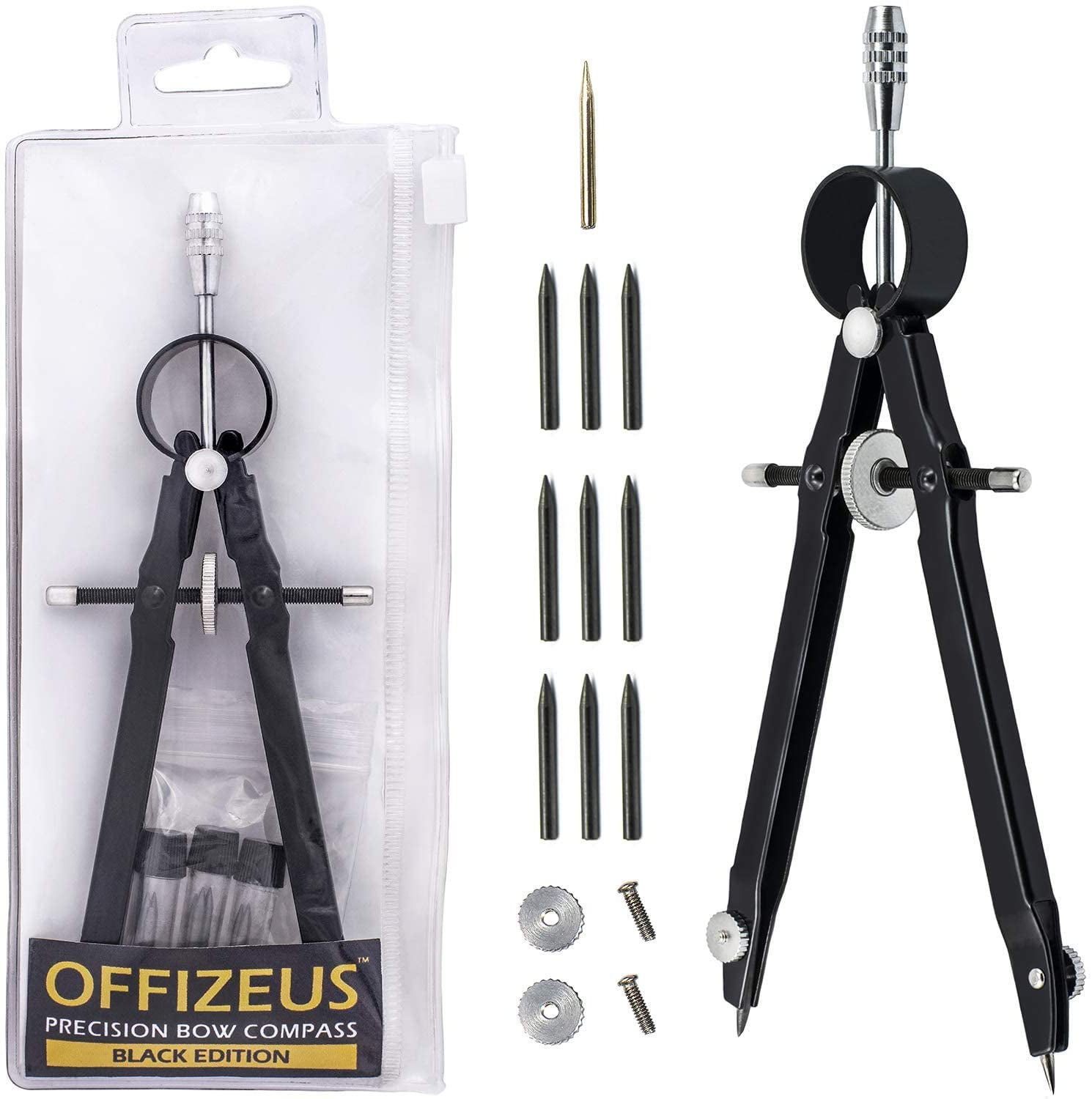 Offizeus Professional Compass for Geometry with Extra Lead Refills ...