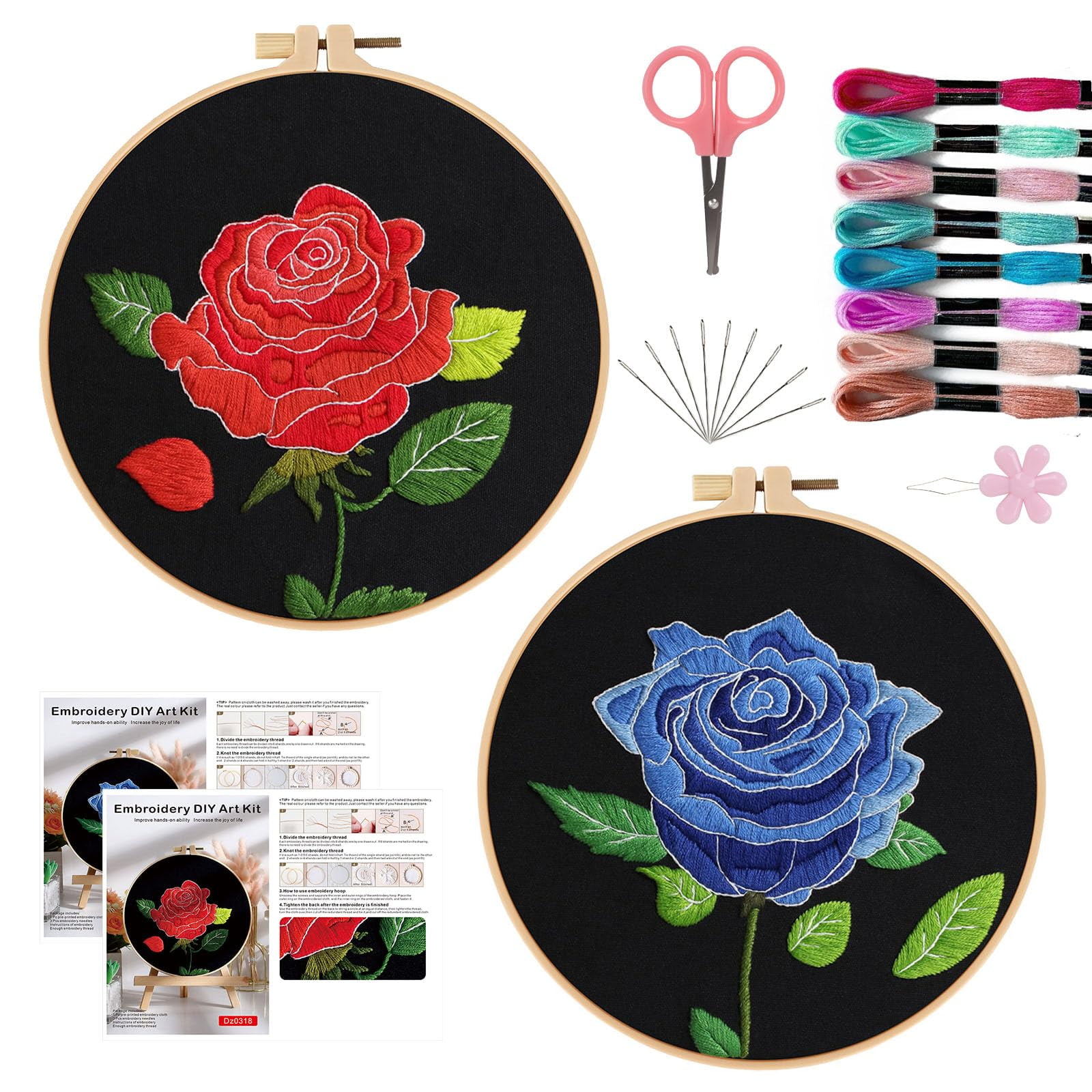 Offizon 2 PCS Embroidery Kit for Beginners - Rose Embroidery Patterns ...