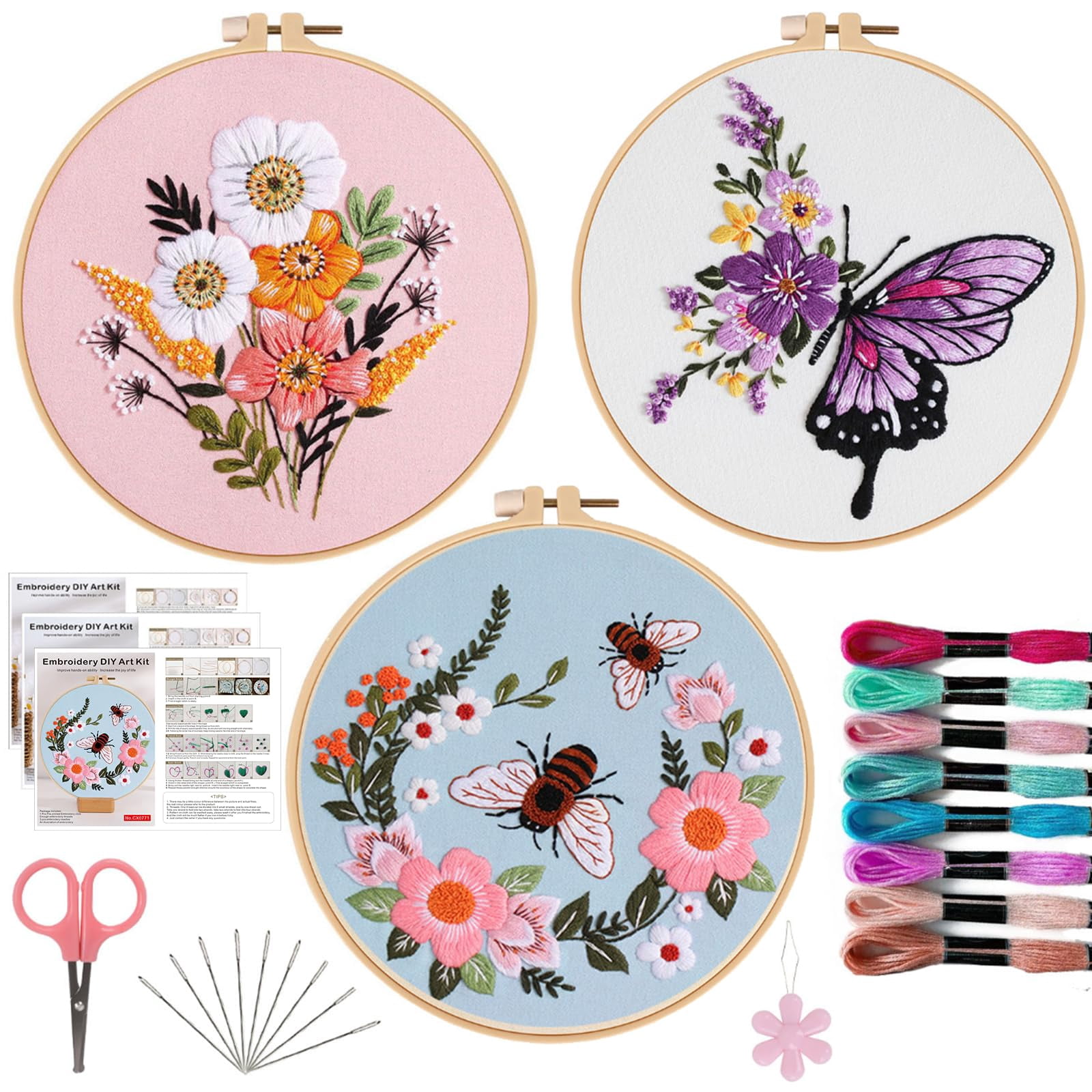 Offizon 3 PCS Embroidery Kit for Beginners - Embroidery Patterns ...