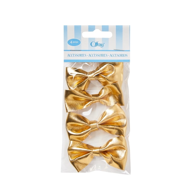 Offray 2 inch gold bow embellishments, 4 count, 1 package, pol ...