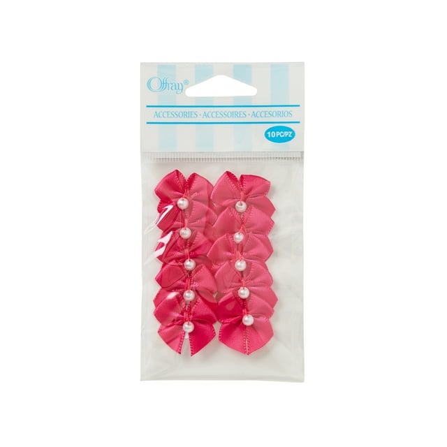 Offray Accessories, Hot Pink 5/8 inch 2 Loop Bow with Pearl Accessory ...