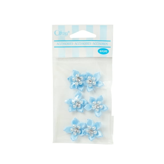 Offray Accessories, Light Blue, 3/4 inch 5 Petal Gem Flower, 6 count, 1 ...
