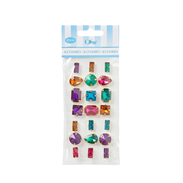 Offray Accessories, Multi-color Adhesive Gems Embellishments, 21 pieces ...