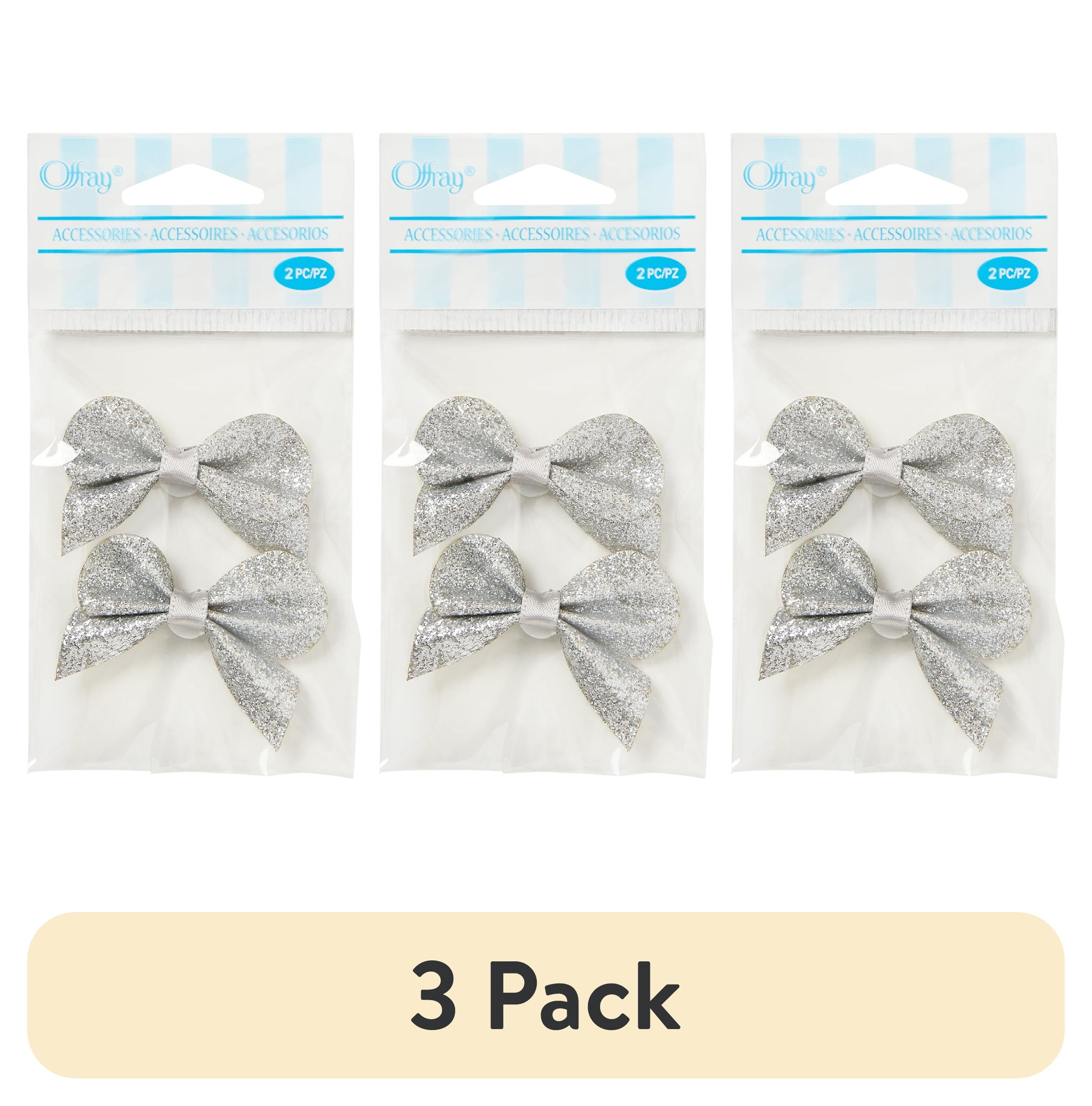 (3 pack) Offray Accessories, Silver Glitter Bows Accessory for Wedding ...