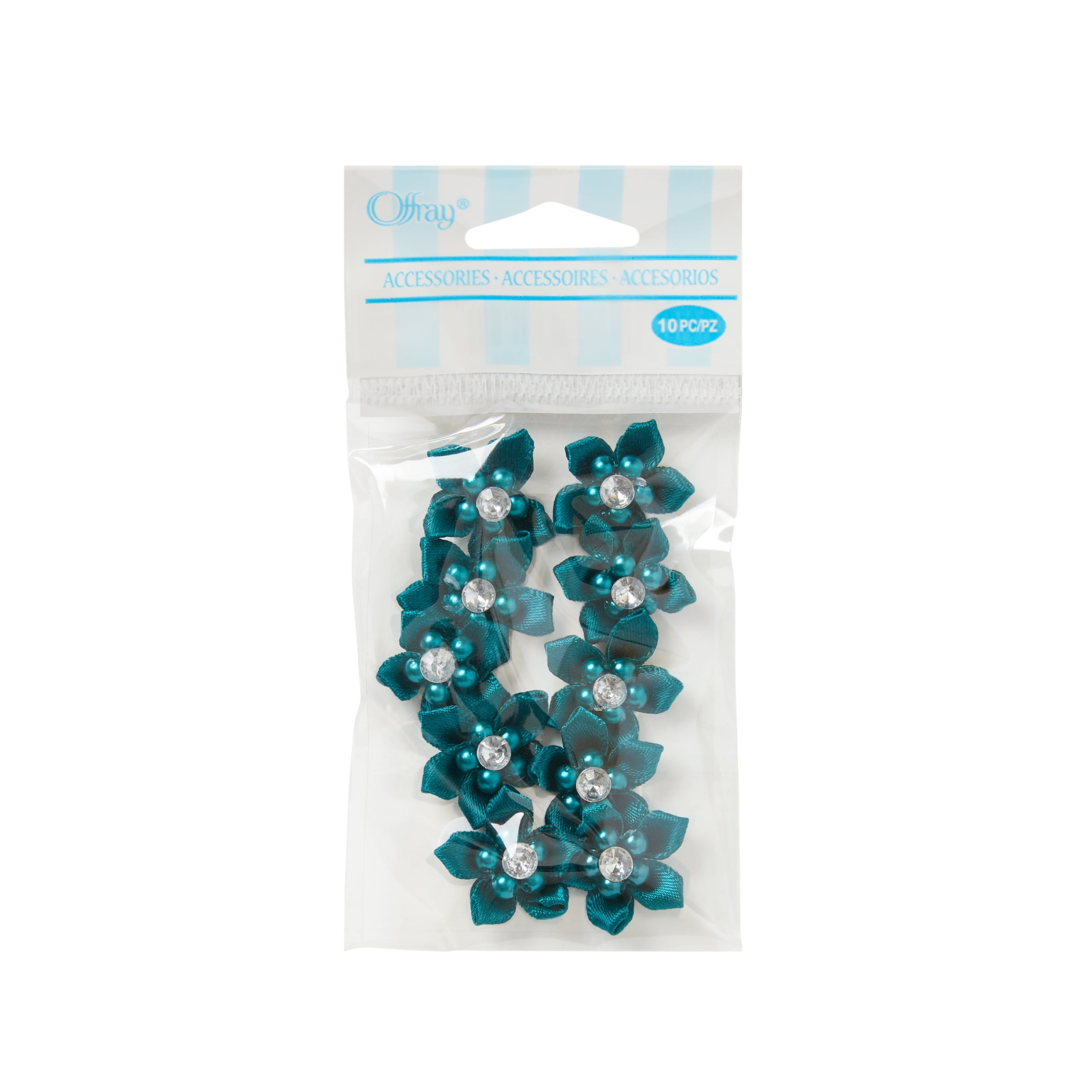 Offray Accessories, Teal 3/4 inch Value Pack 5 Petal Gem Flower ...