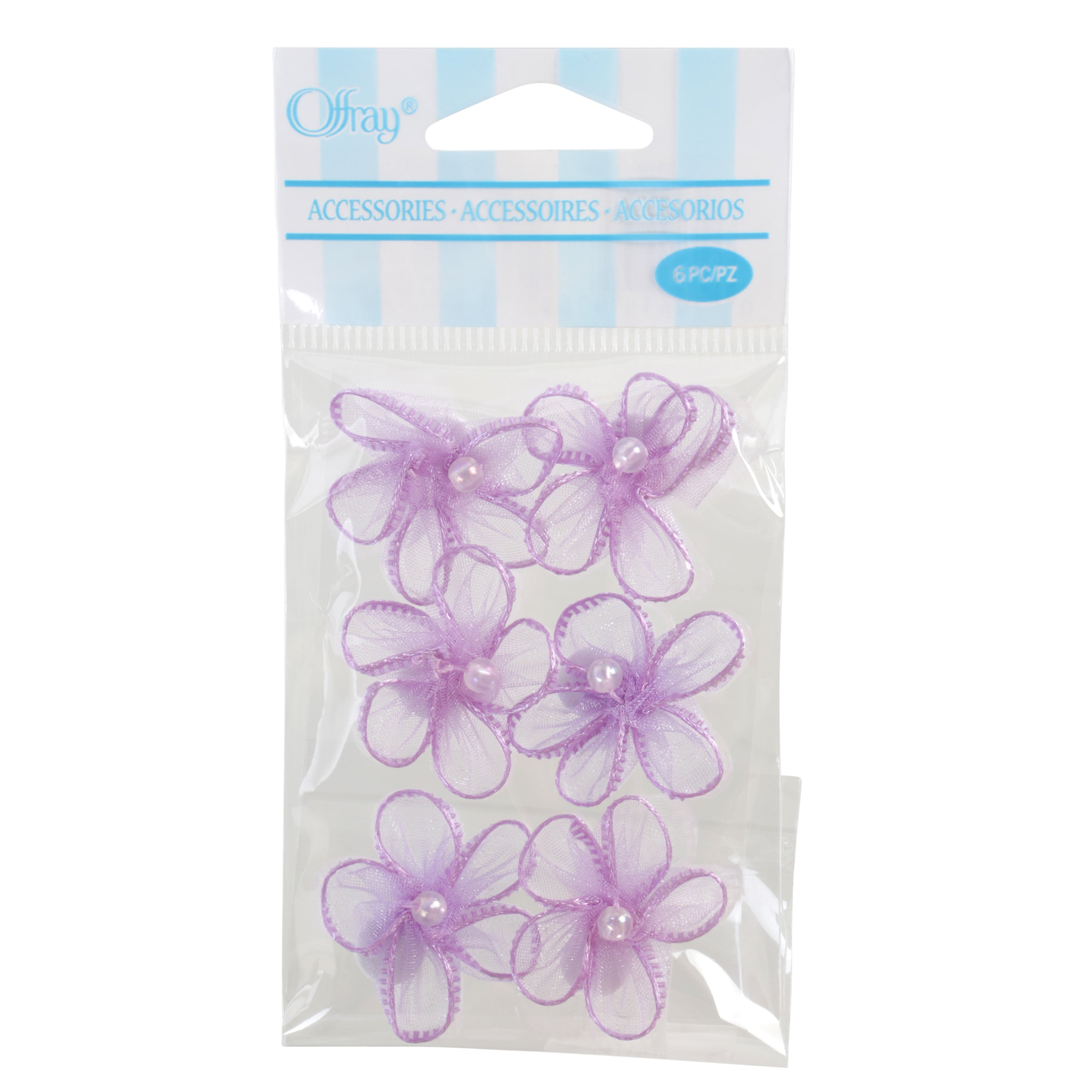 Offray Lt Orchid 3/4", 5 Petal Sheer Flower With Pearl Accessory, 6 ...
