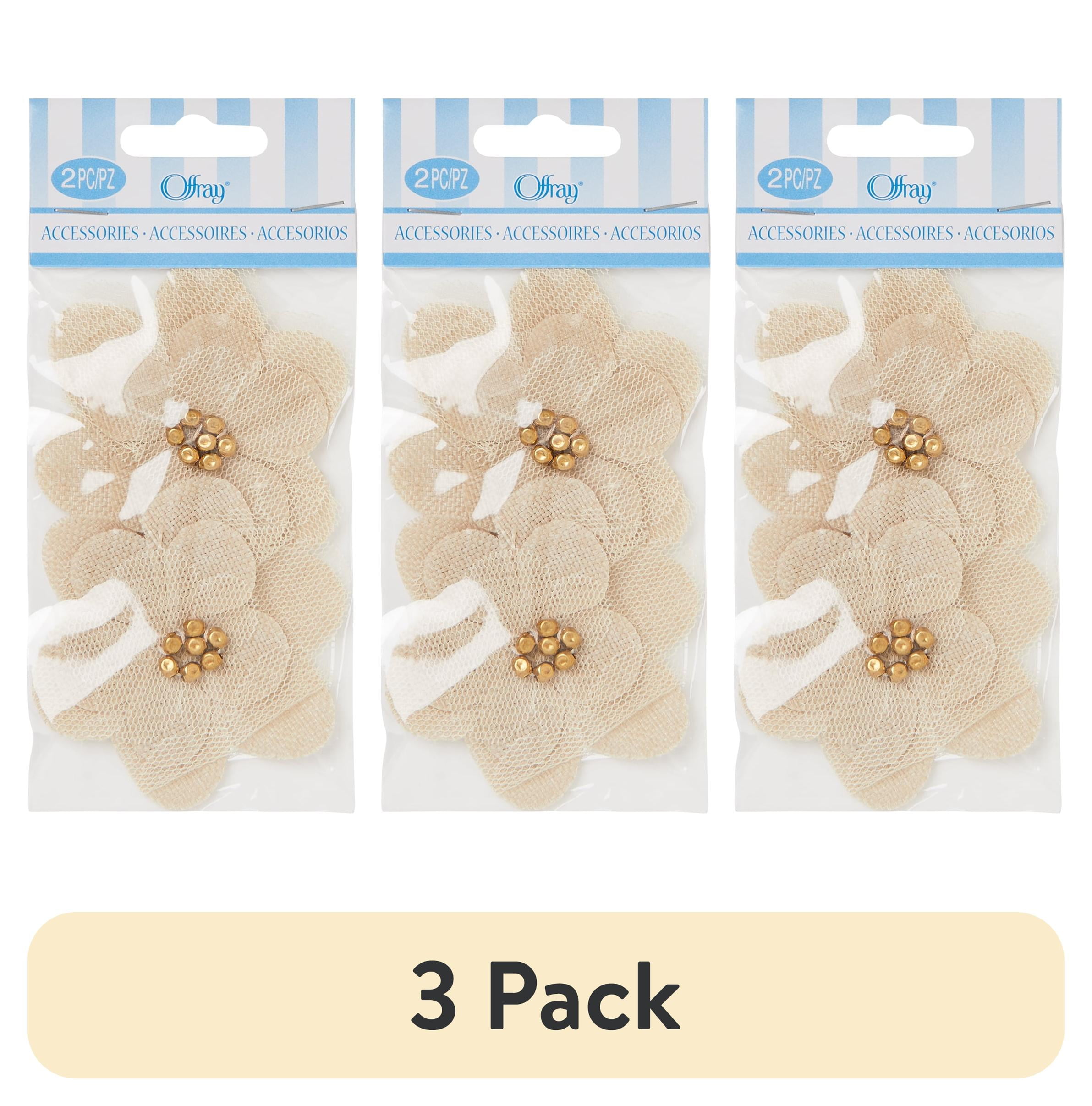 (3 pack) Offray Natural Burlap Flower Accessory For Wedding, Hair Clips And Scrapbooking, 2 ...