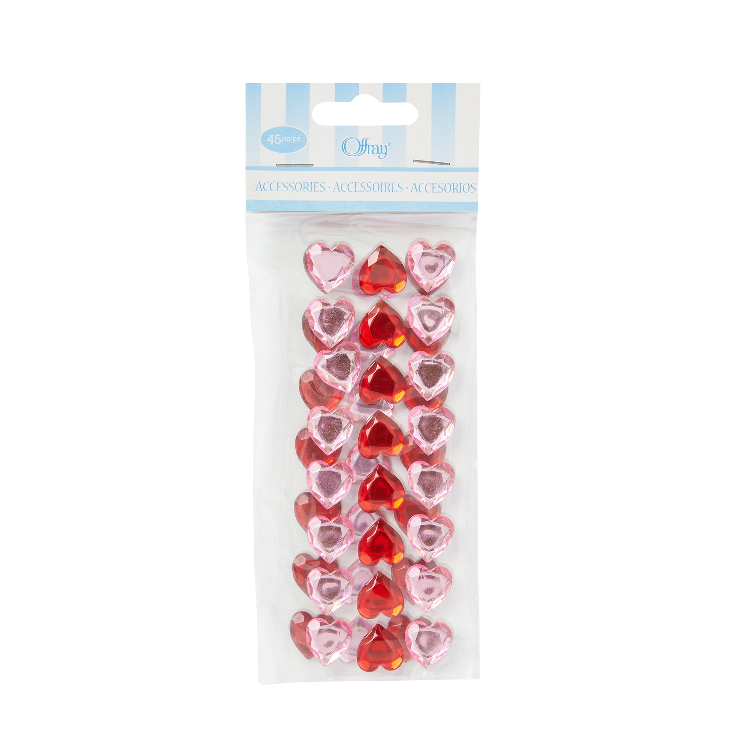 Offray, Pink & Red Adhesive Gem Hearts, 45 Pieces, 1 Package Plastic ...