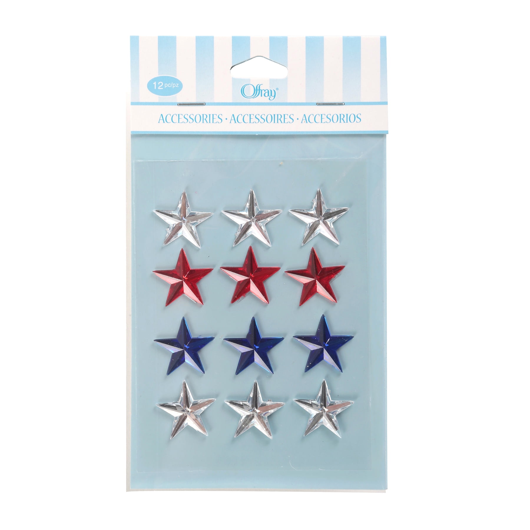 Offray Red, White & Blue Adhesive Stars, 12 Piece - Walmart.com