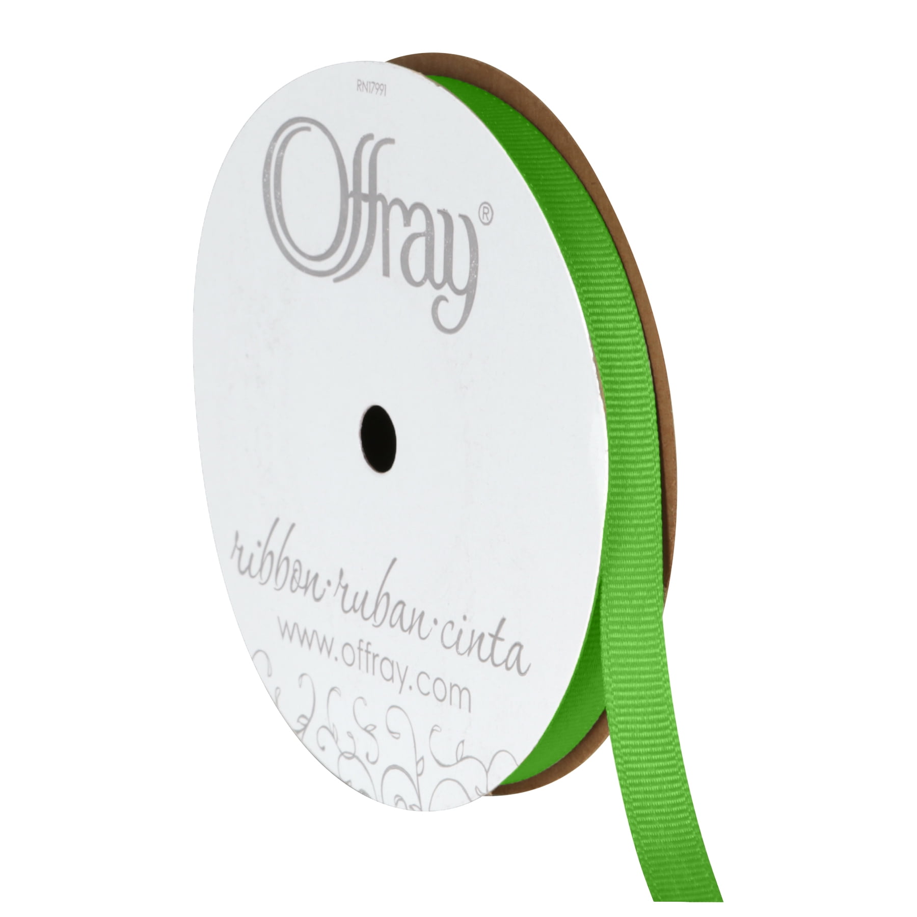 Offray Ribbon, Apple Green 3/8 inch Grosgrain Polyester Ribbon, 18 Feet ...