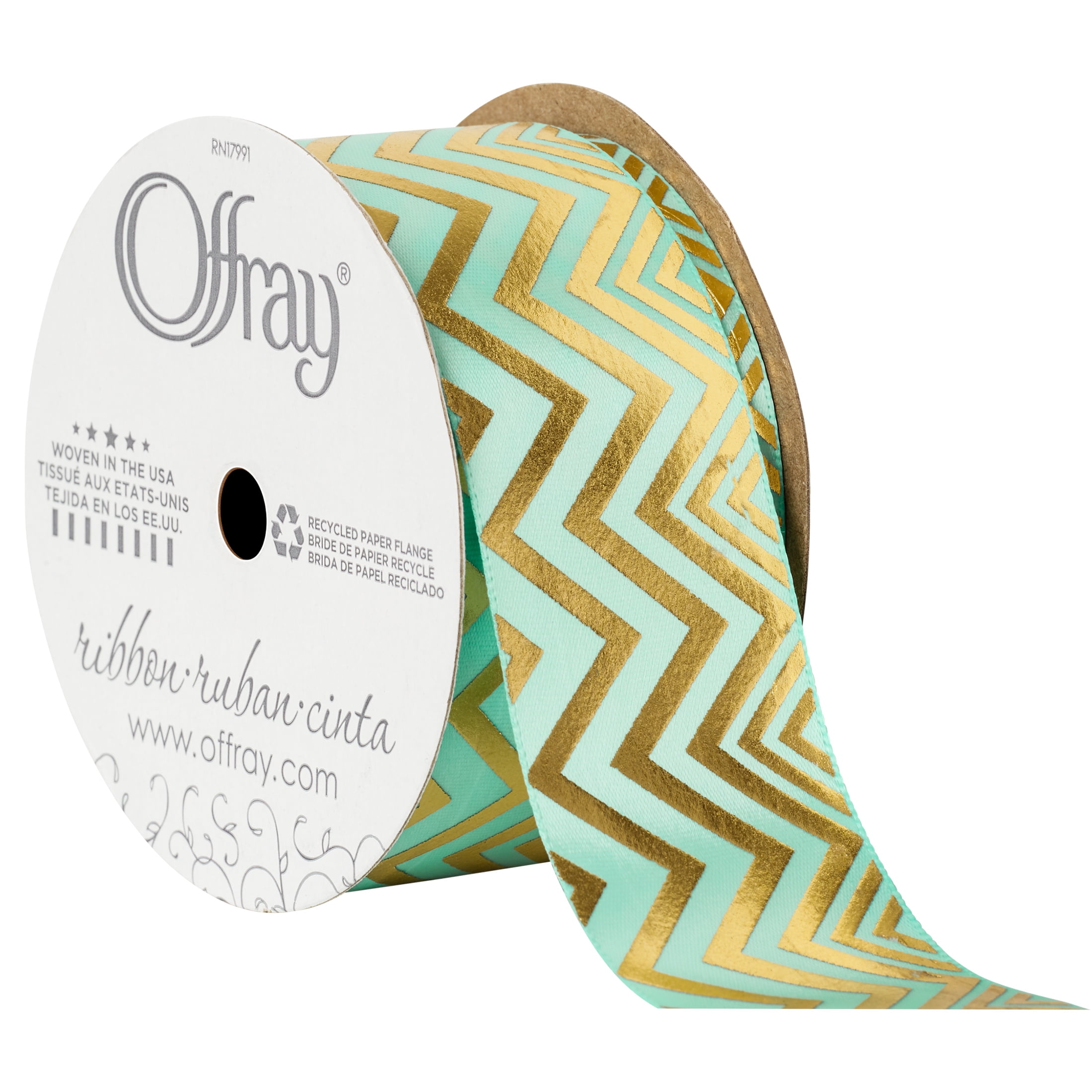 Offray Ribbon, Aqua 1 1/2 inch Zig Zag Satin Ribbon for Sewing, Crafts ...