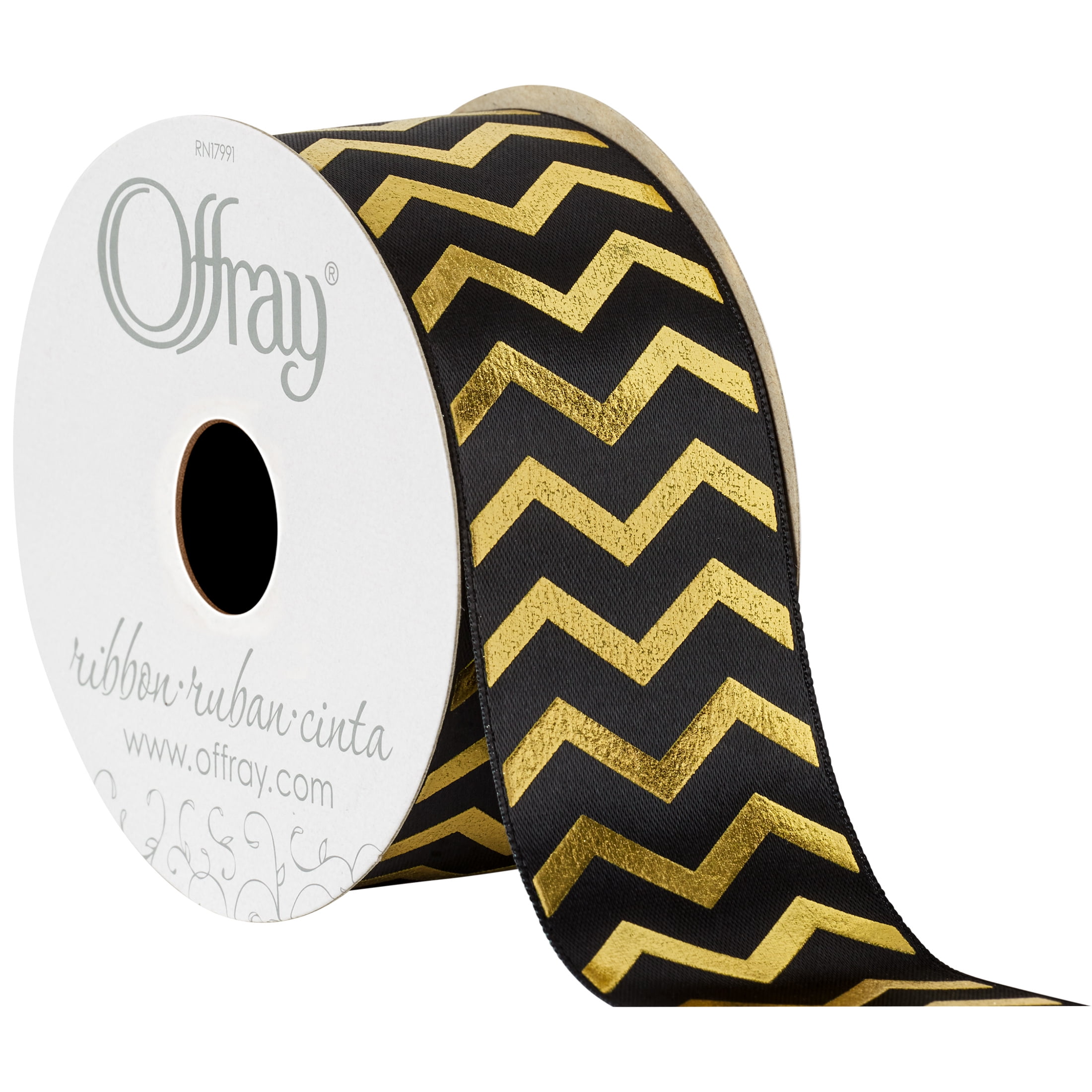 Offray Ribbon, Black 1 1/2 inch Chevron Satin Ribbon, 9 feet - Walmart.com