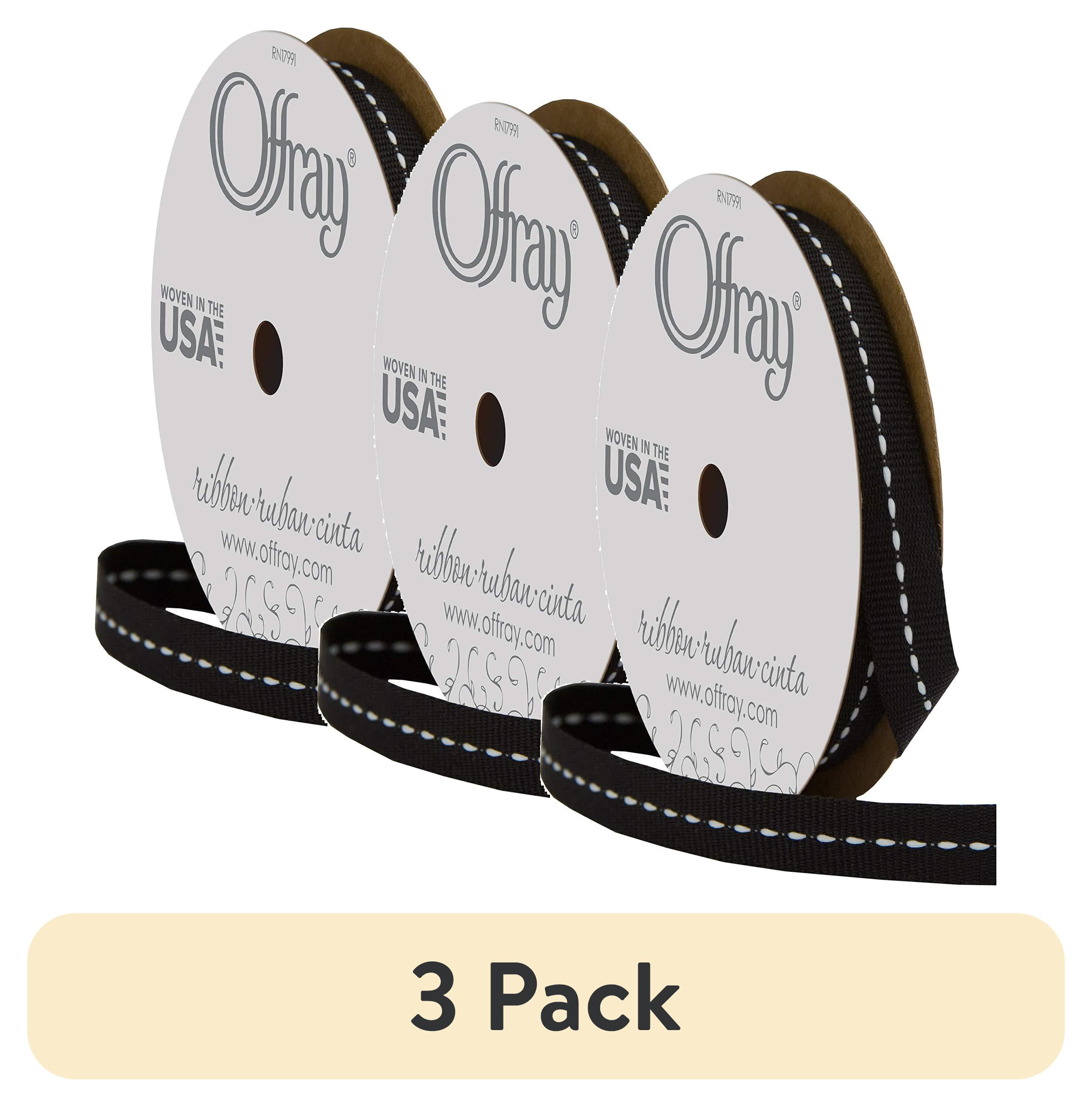 (3 pack) Offray Ribbon, Black 3/8 inch Center Stitch Grosgrain Ribbon ...