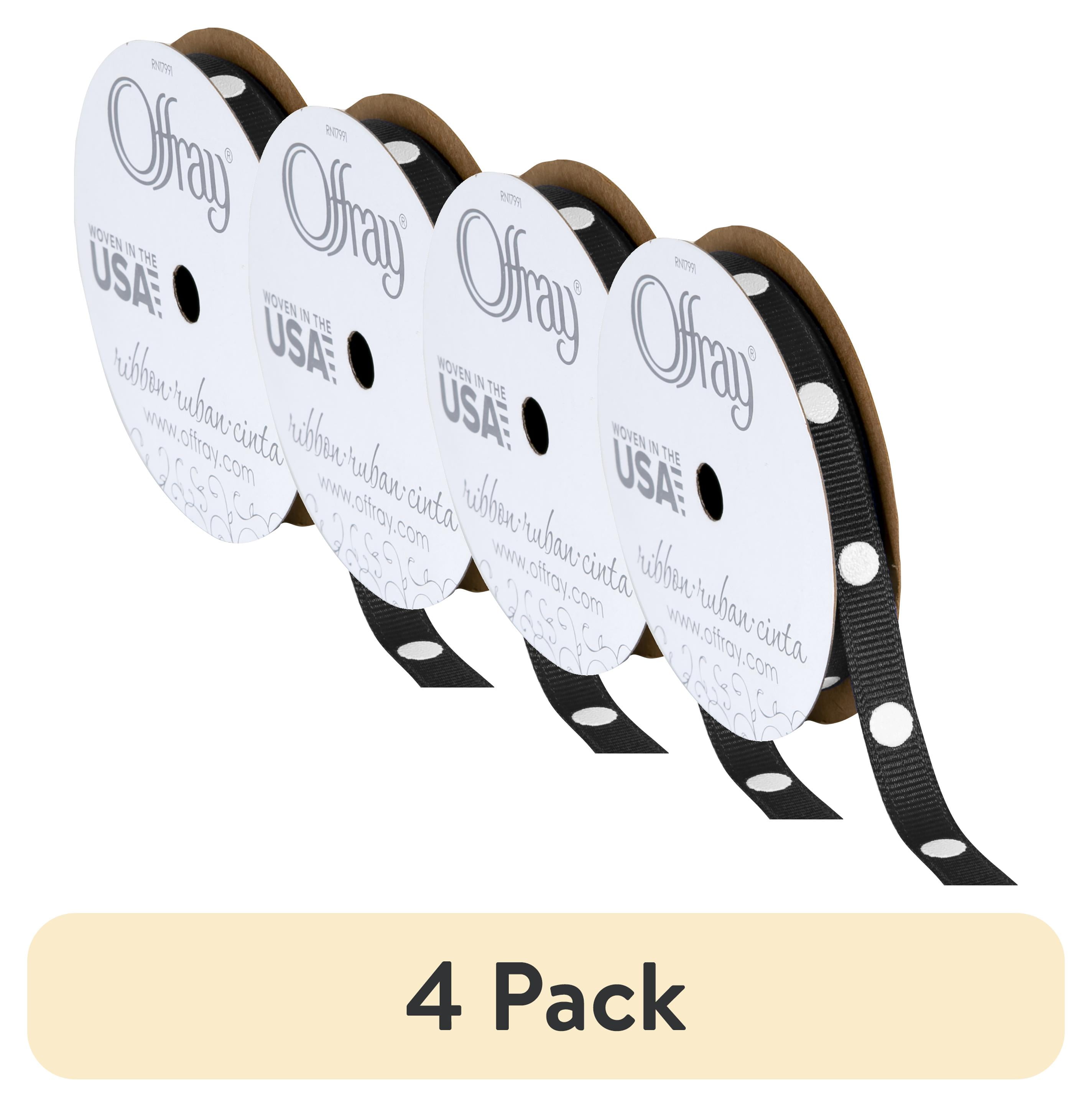 (4 pack) Offray Ribbon, Black and White with Polka Dot 3/8 inch ...