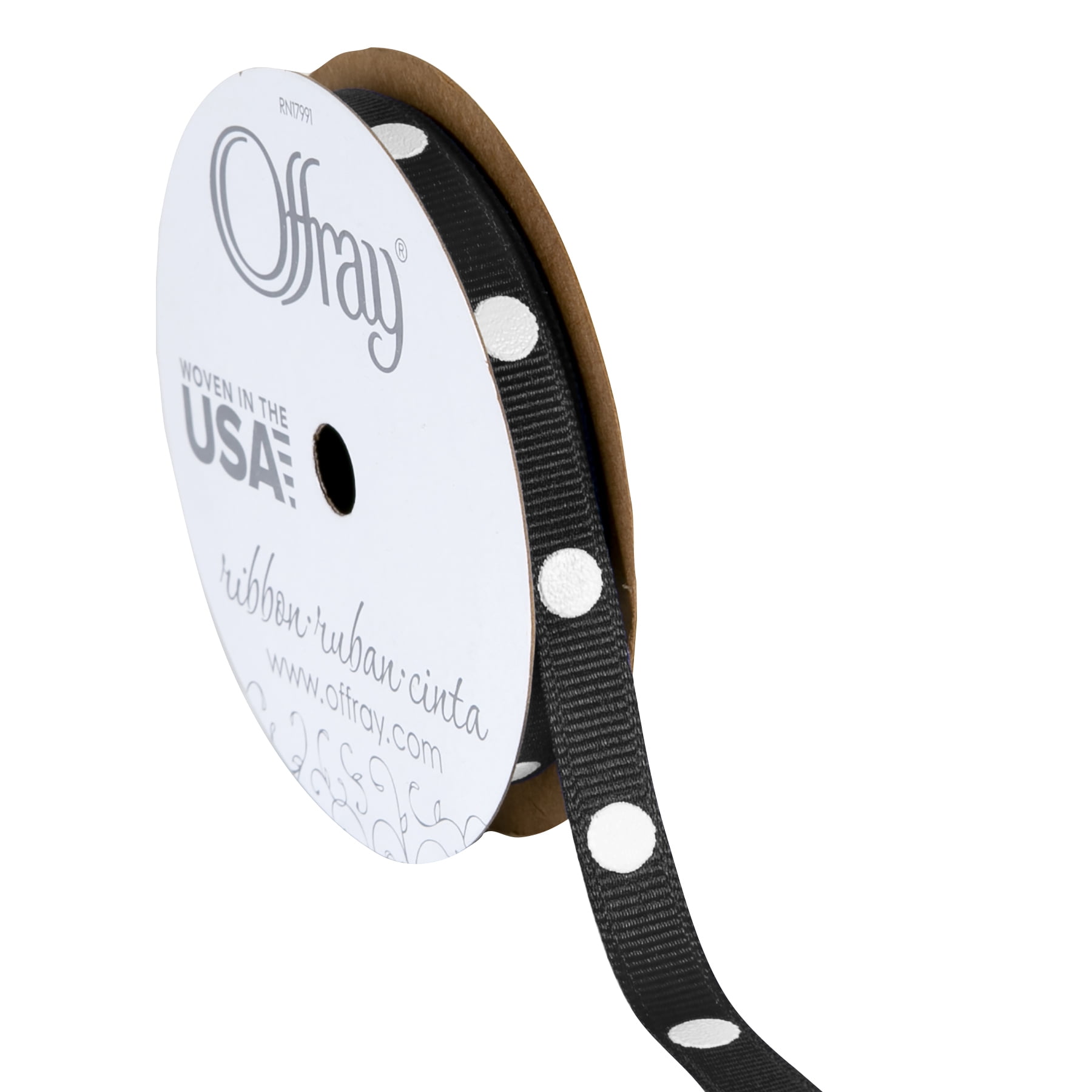 Offray Ribbon, Black and White with Polka Dot 3/8 inch Grosgrain ...