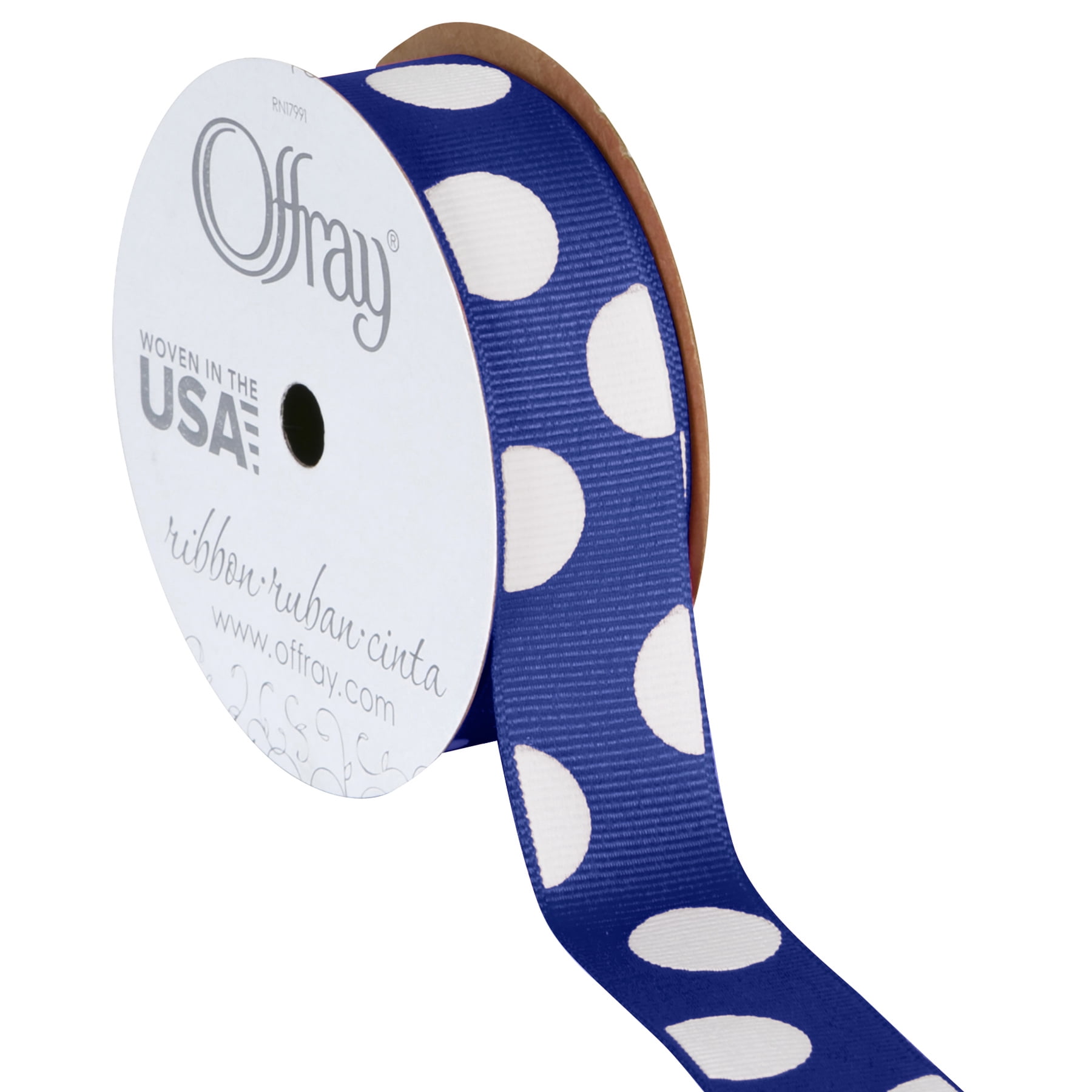 Offray Ribbon, Century Blue with Polka Dot 7/8 inch Grosgrain Polyester ...