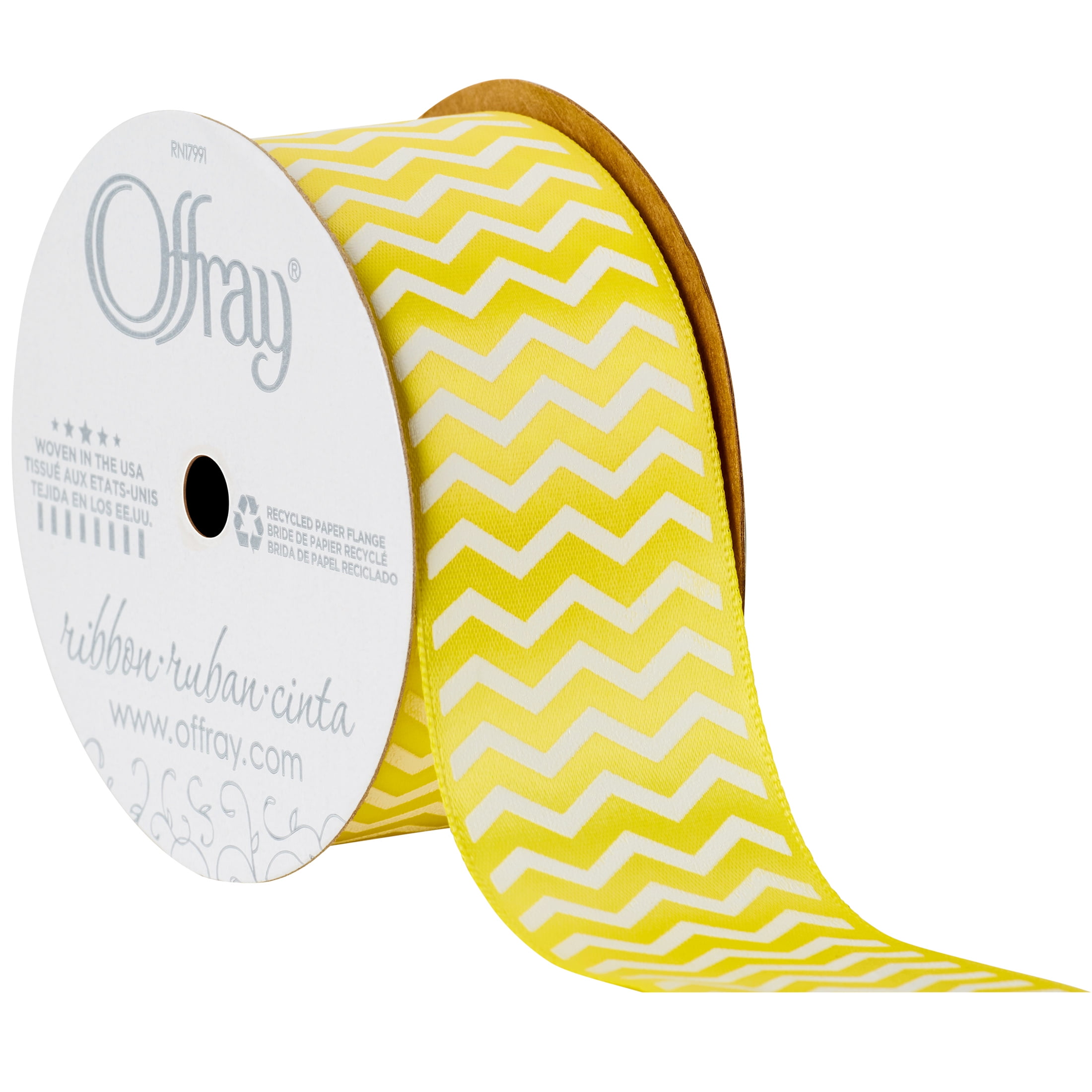 Offray Ribbon, Chevron Lemon Yellow 1 1/2 inch Single Face Satin ...
