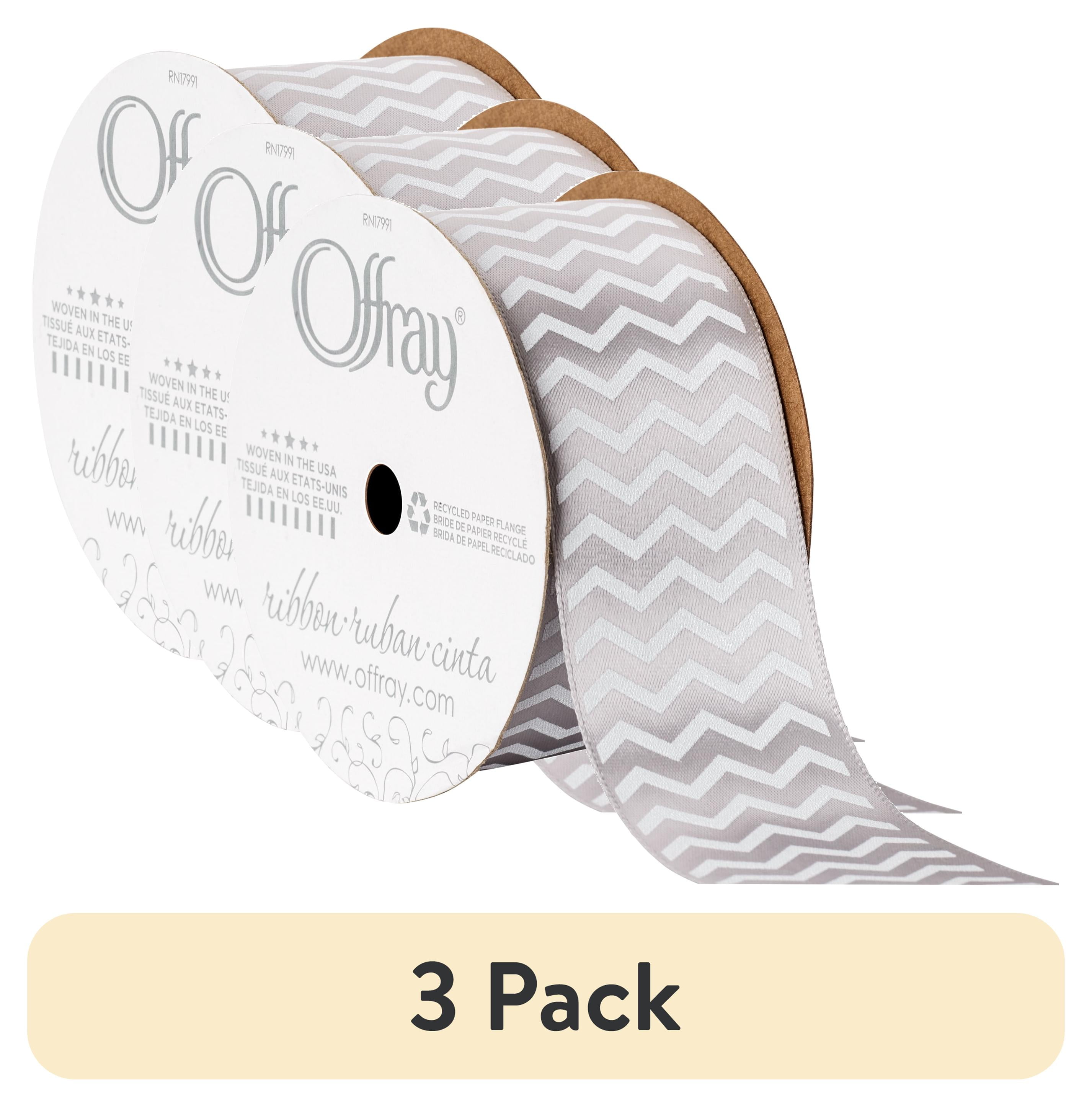 (3 pack) Offray Ribbon, Chevron Silver 1 1/2 inch Single Face Satin ...