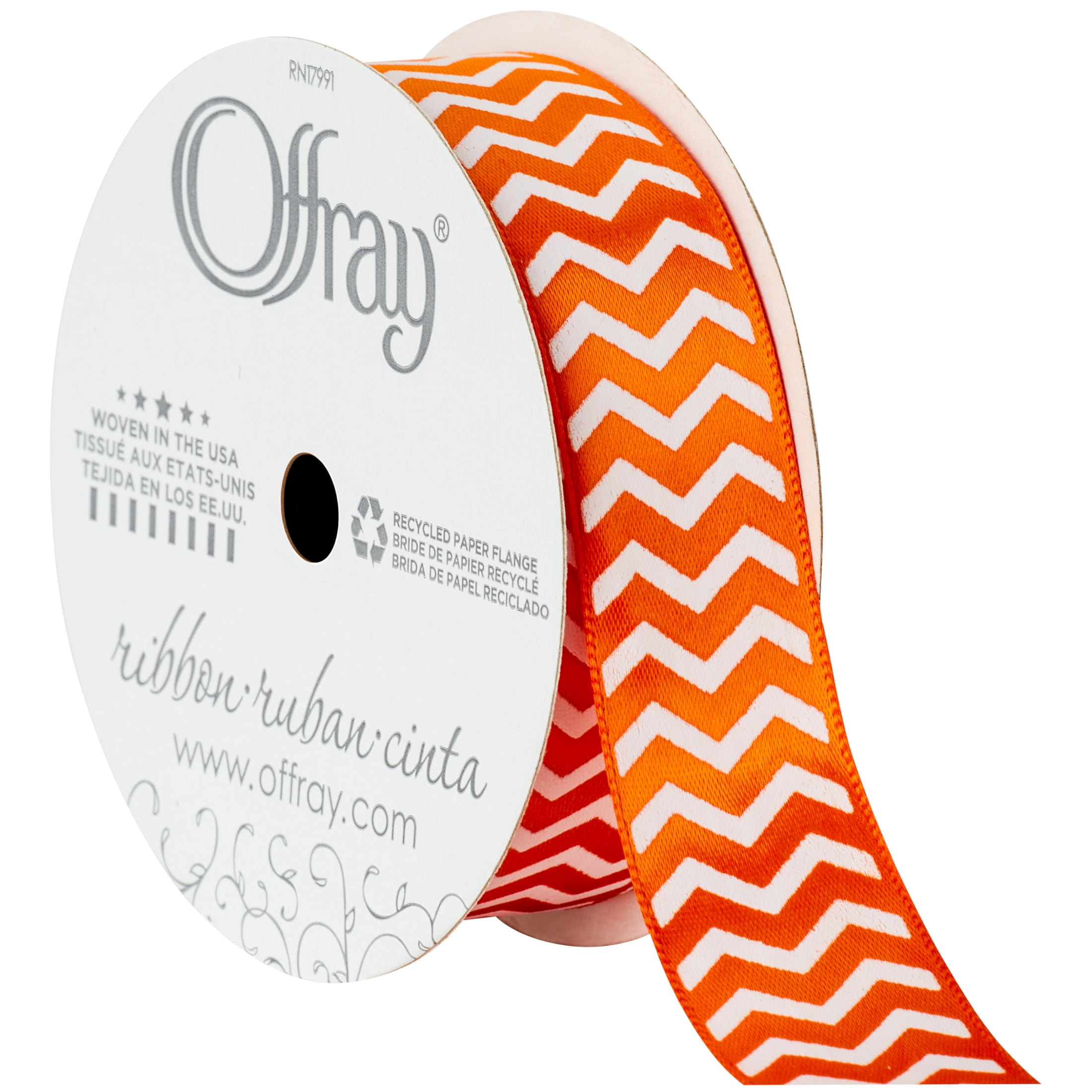 Offray Ribbon, Chevron Torrid Orange 7/8 inch Single Face Satin ...