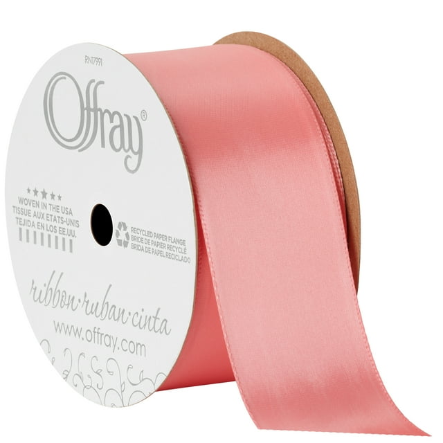 Offray Ribbon, Coral Pink 1 1/2 inch Single Face Satin Polyester Ribbon ...