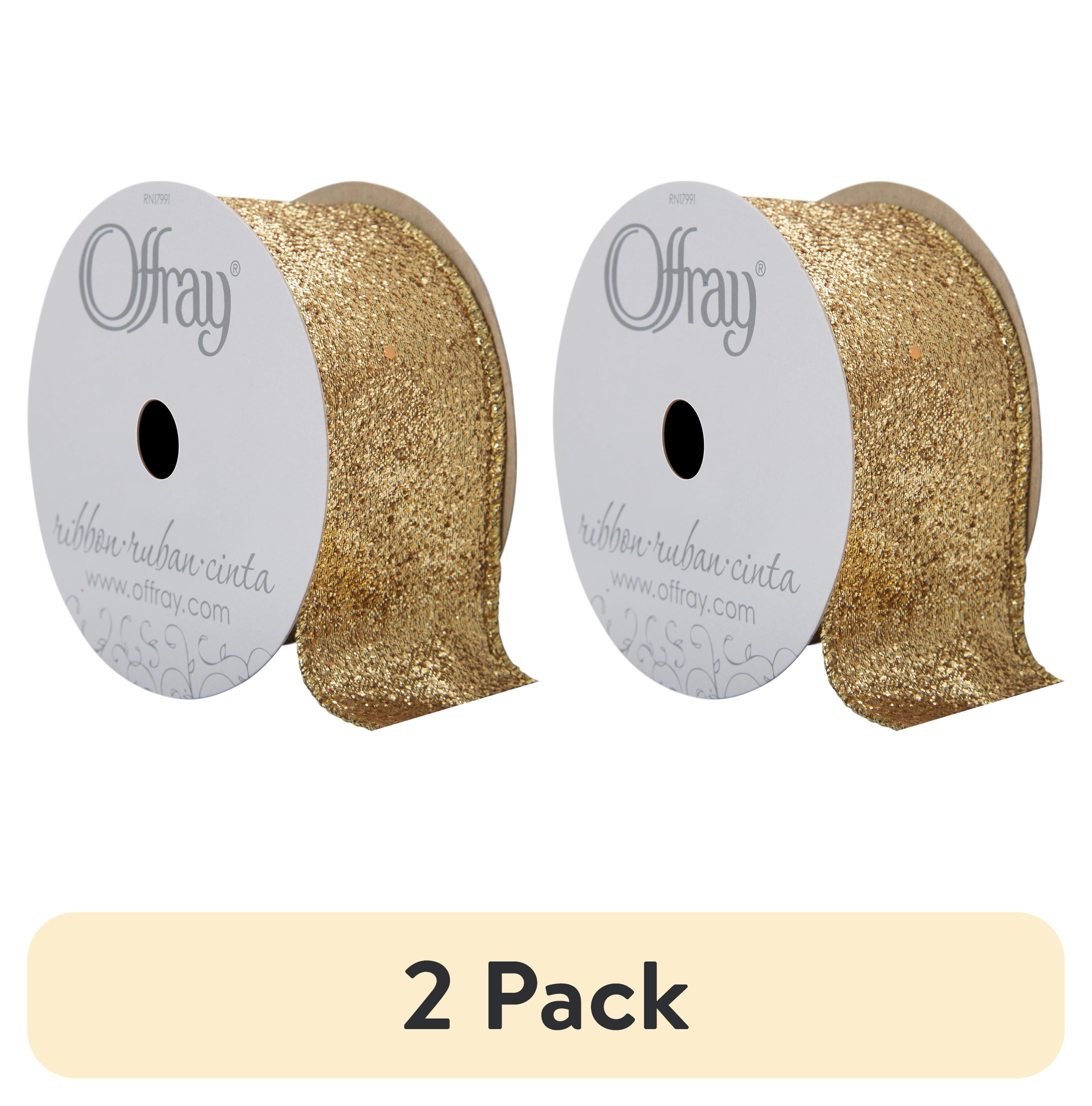 (2 pack) Offray Ribbon, Gold 1 1/2 inch Wired Edge Metallic Ribbon, 9 ...